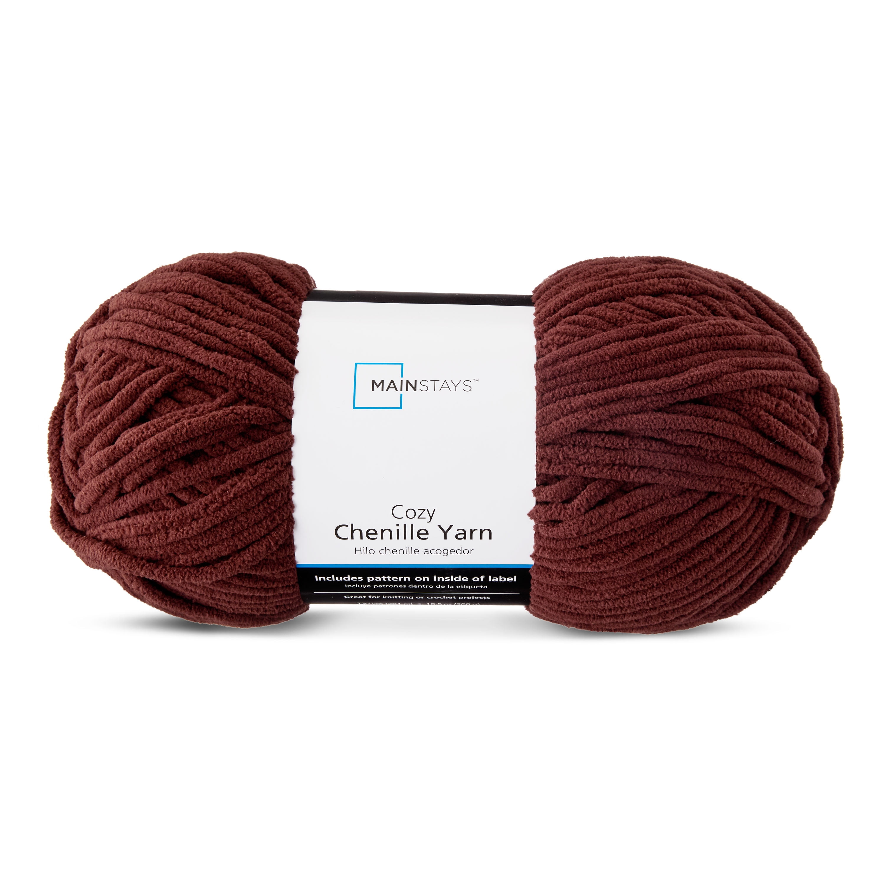 Mainstays Cozy Chenille Yarn, 220 yd, Warm Chocolate, 100% Polyester ...