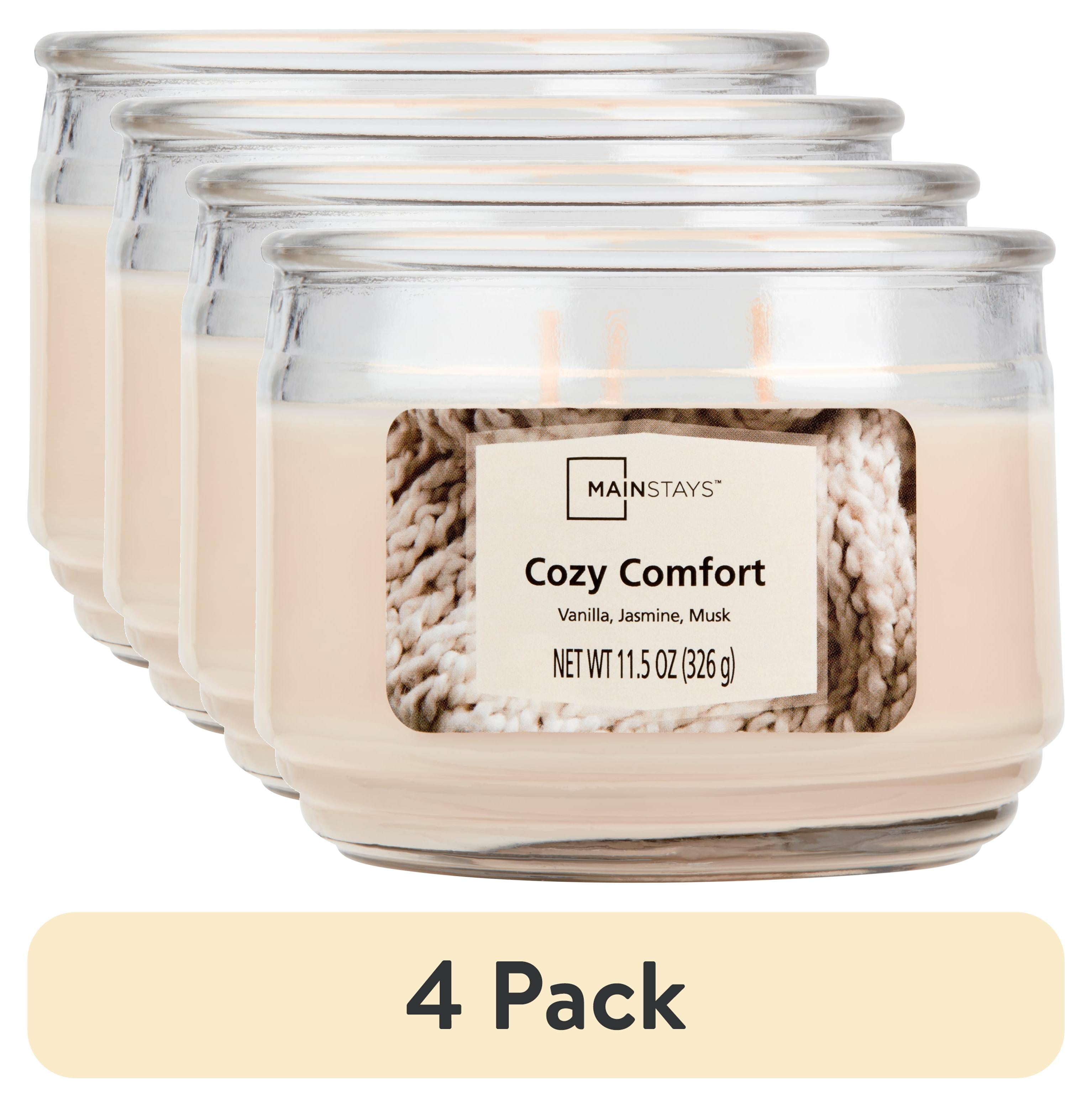 (4 pack) Mainstays Cozy Comfort Scented 3-Wick Glass Jar Candle, 11.5 ...