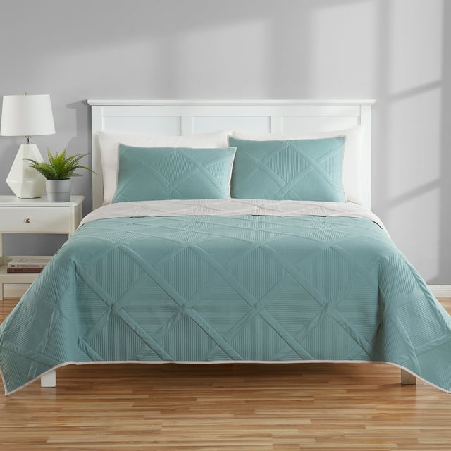 Mainstays Cozy Teal Diamond Polyester Adult Quilt Full/Queen-Reversible ...