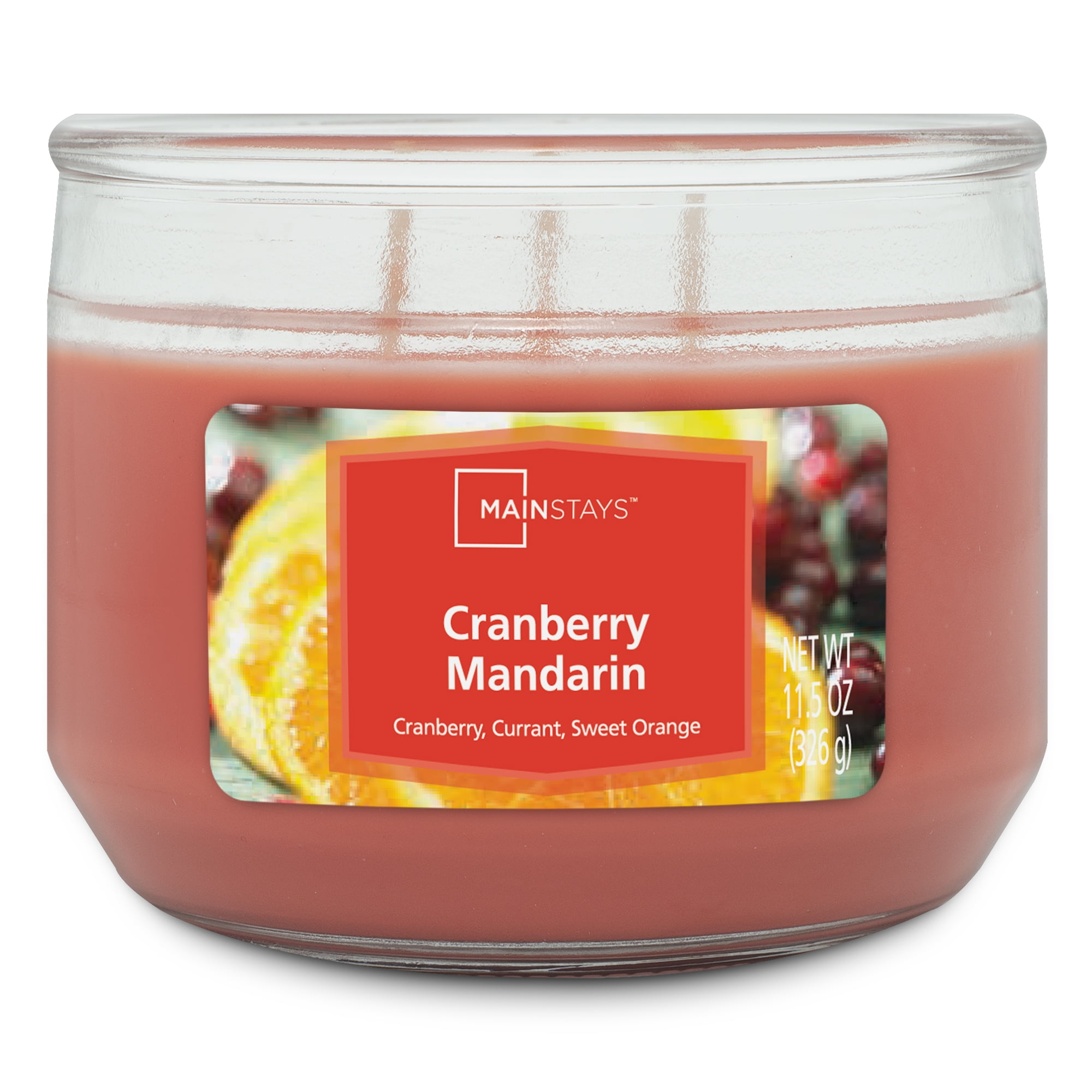 Mainstays Cranberry Mandarin Scent 3 Wick Candle 11.5 oz Fruity Citrus ...