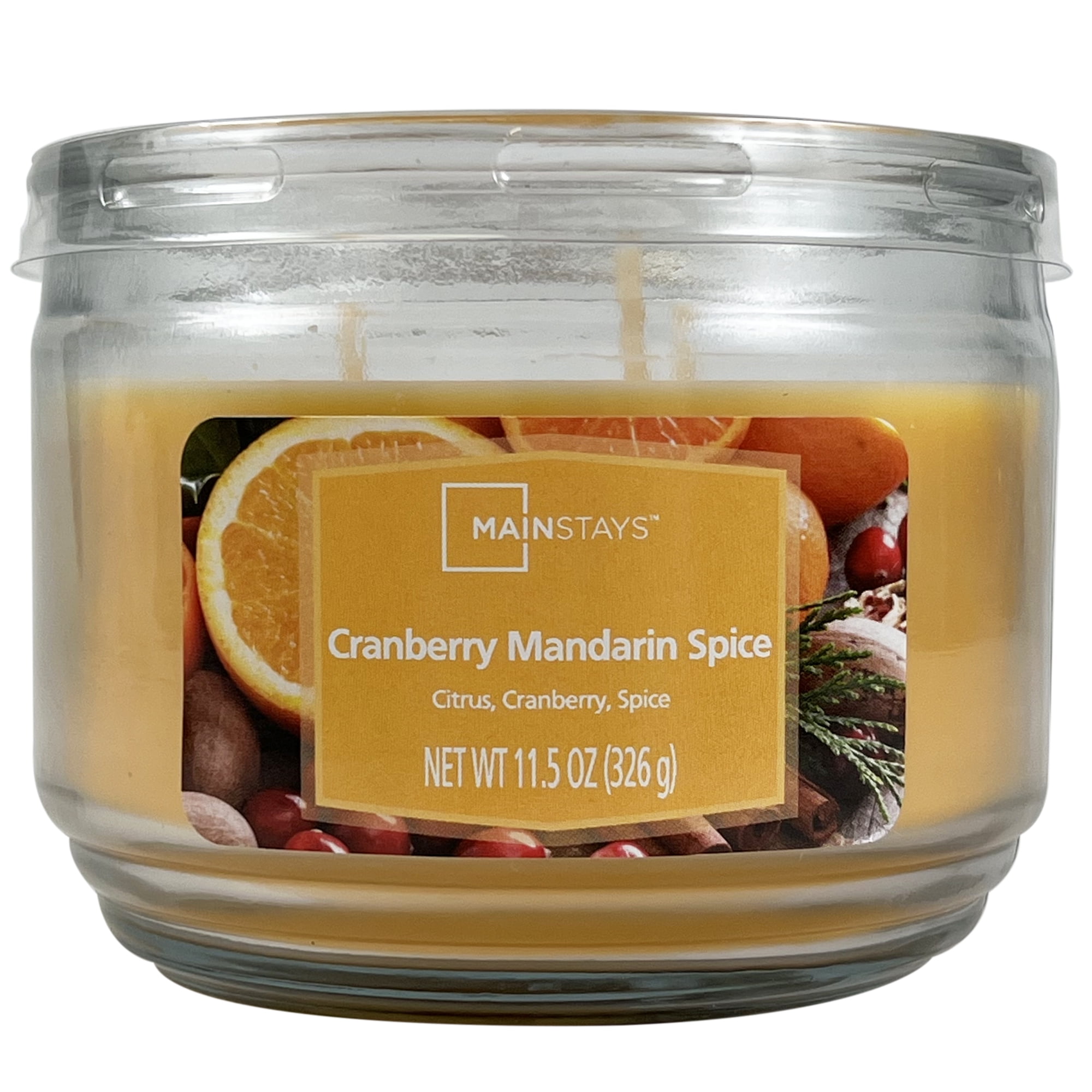 Mainstays Cranberry Mandarin Spice Scented 3-Wick Glass Jar Candle, 11.5oz, seasonal home aroma ...