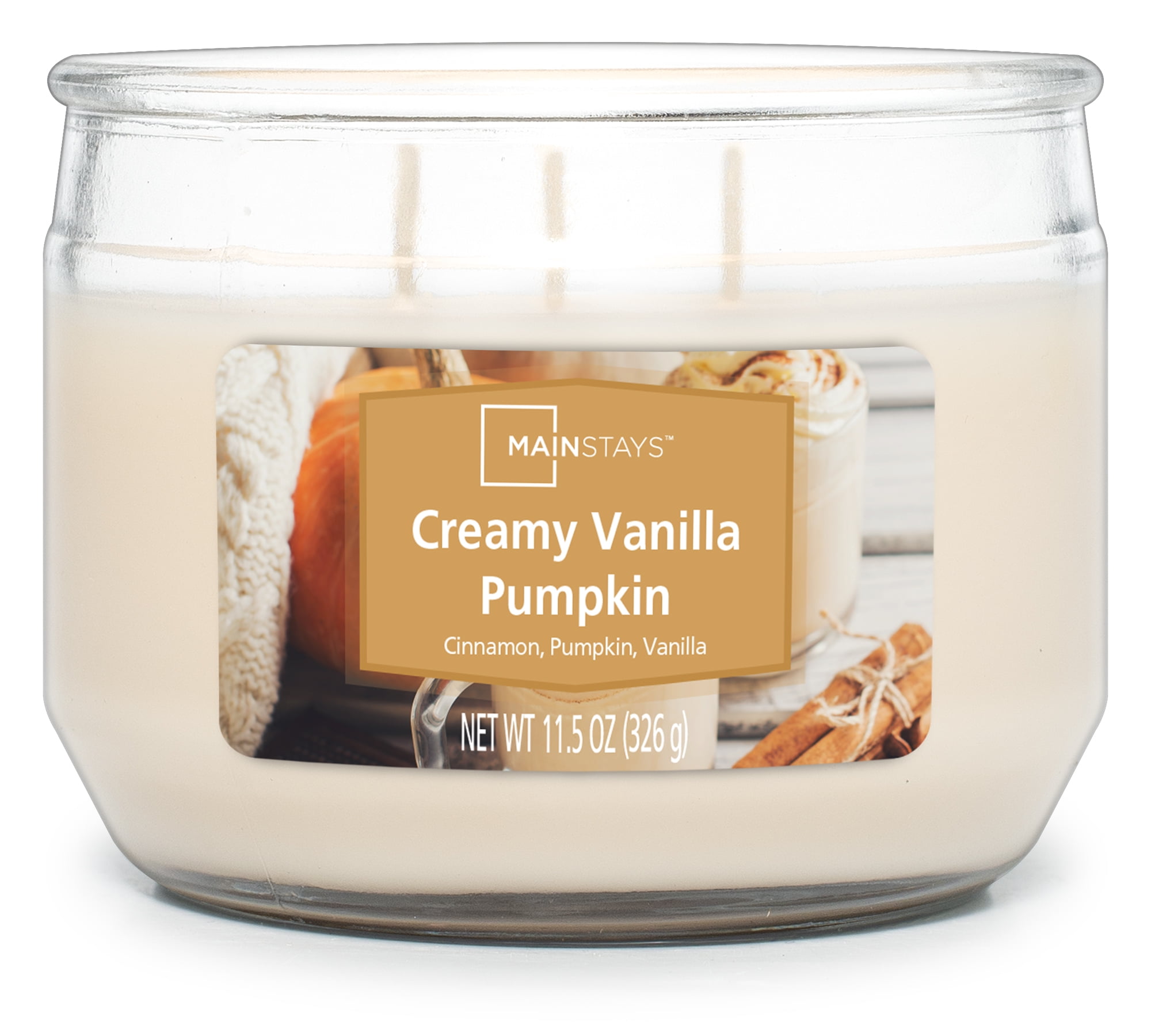Mainstays Creamy Vanilla Pumpkin Scented Candle 3 Wick, 11.5 oz with ...