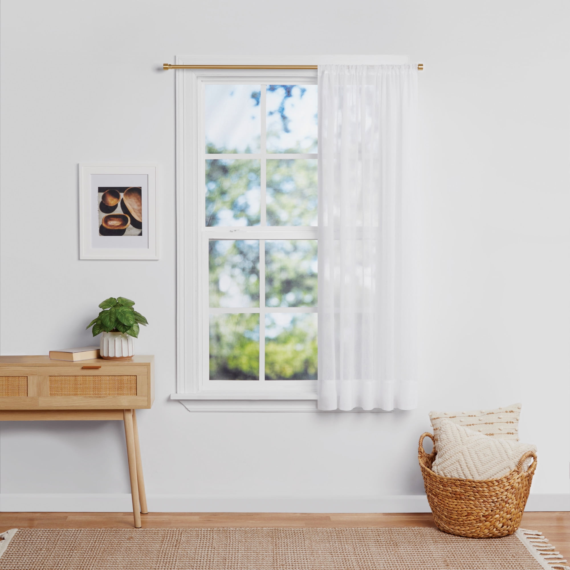 Mainstays Crushed Voile Indoor Single Curtain Panel, White, Polyester ...