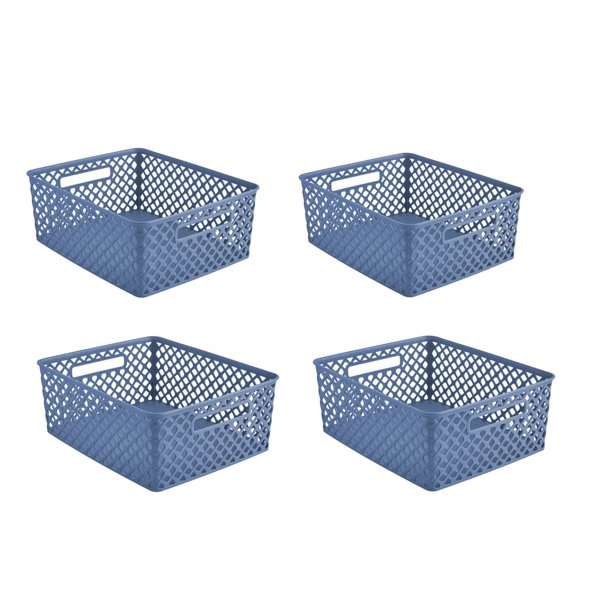 Mainstays Cube Decorative Plastic Storage Bins, Pack of 4, Moonlight ...