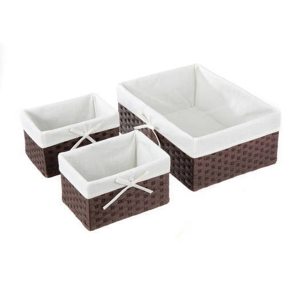 Mainstays Dark Brown Rolled Paper Storage Baskets Set 3 Piece with ...
