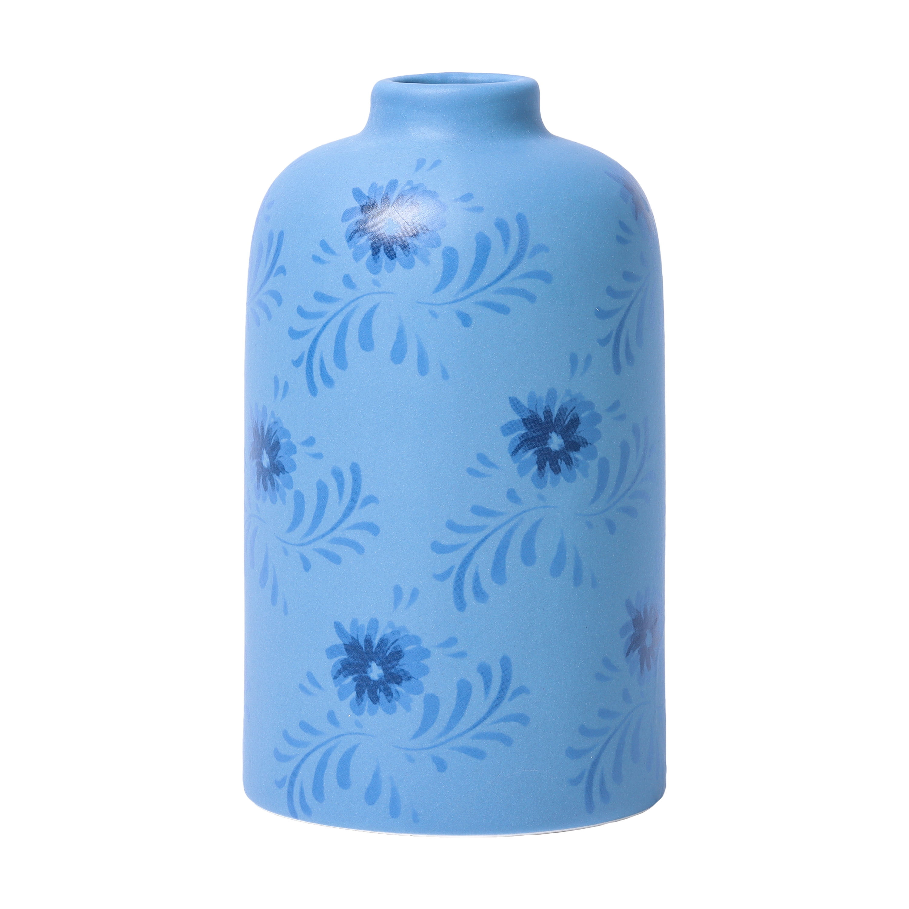 Mainstays by Becky G Blue Flower Ceramic Vase 6.38” Hand Painted Floral ...