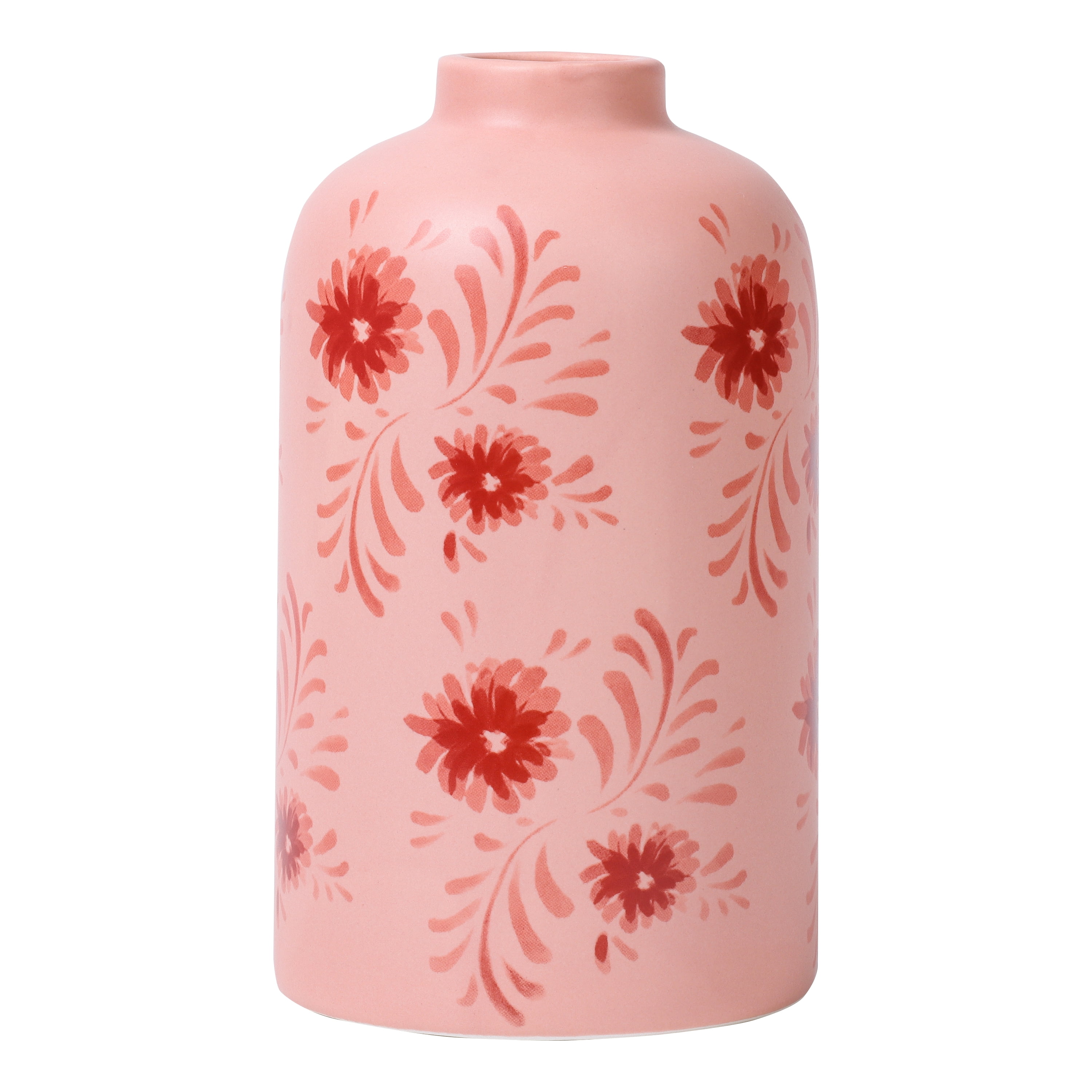 Mainstays Pink Flower Ceramic Vase - 7.6 Tall - Floral Motif - Walmart.com