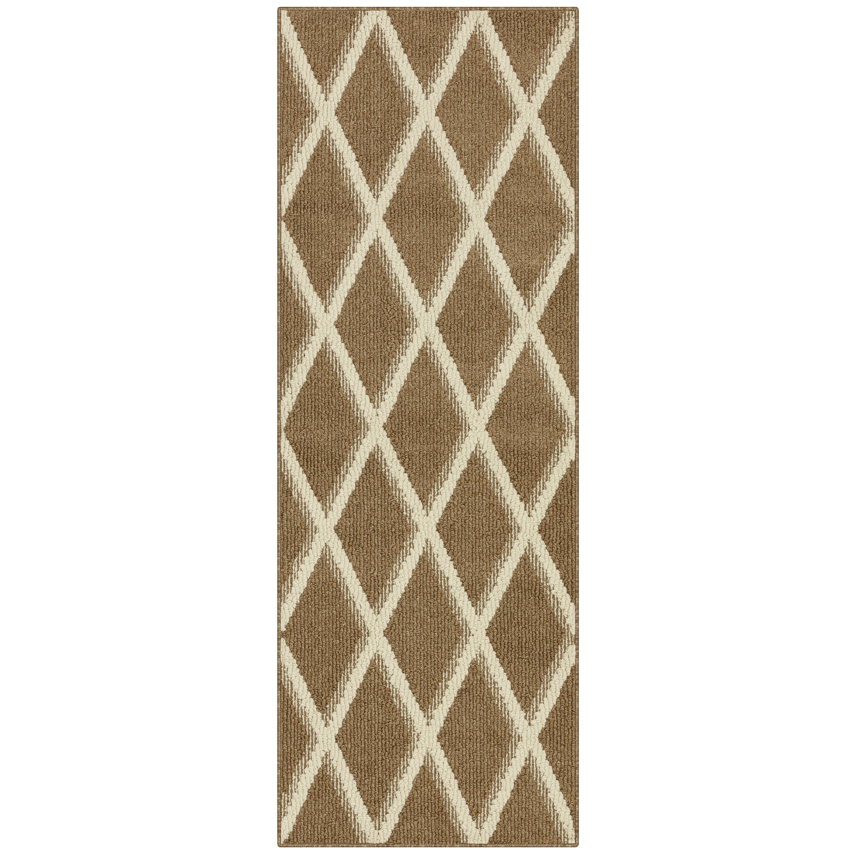 Mainstays Diamond Geometric High Low Pile Beige Indoor Hallway Runner ...