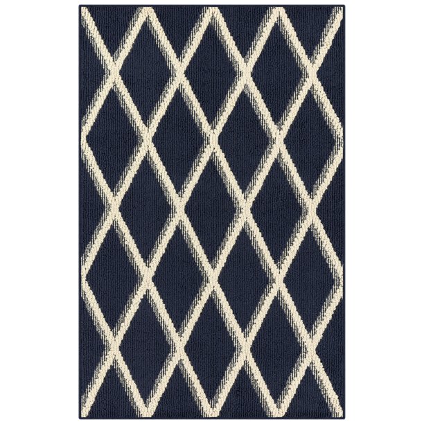 Mainstays Diamond Geometric High Low Pile Navy Blue Indoor Accent Rug ...