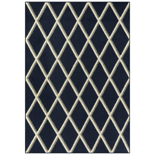 Mainstays Diamond Geometric High Low Pile Navy Blue Indoor Area Rug, 7 ...