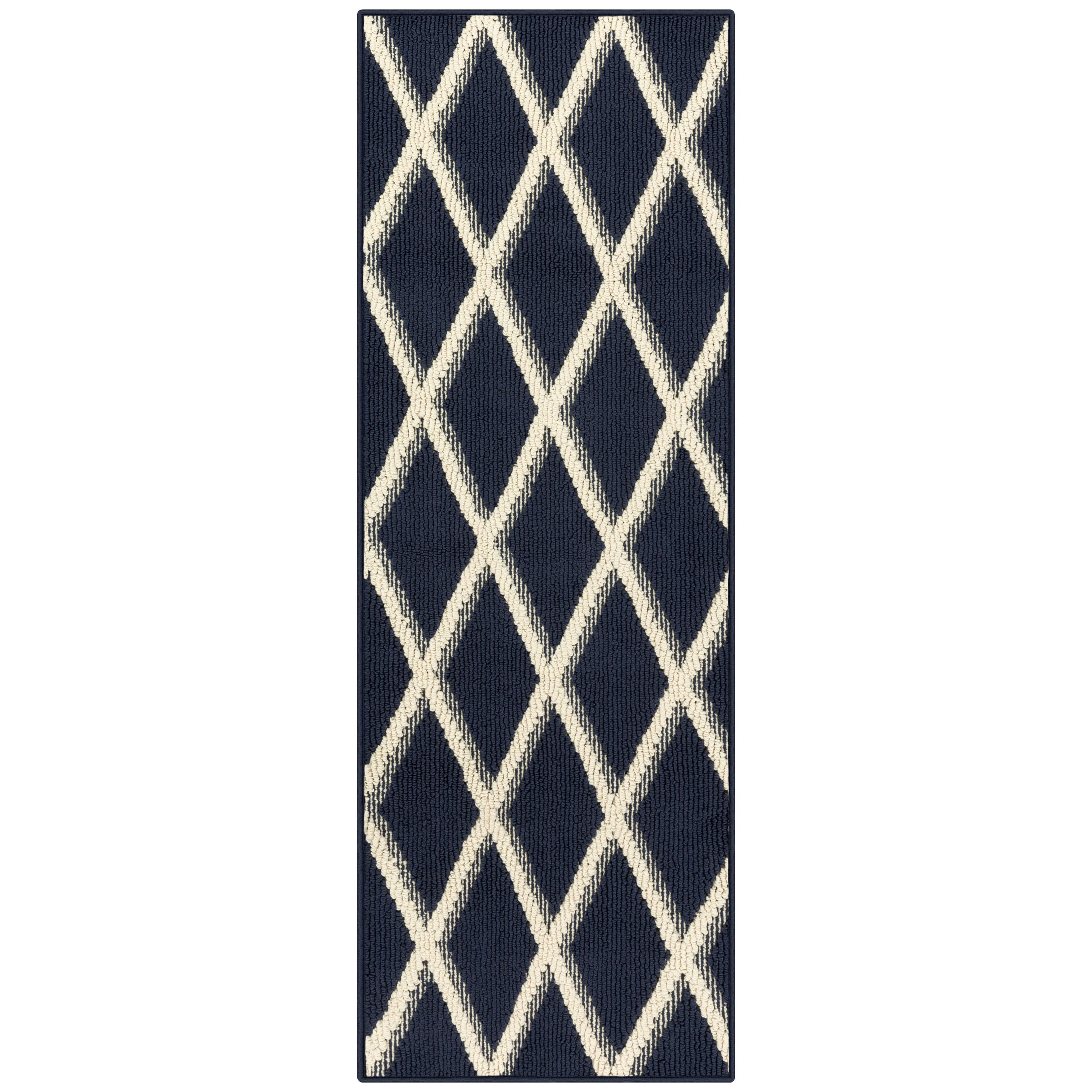 Mainstays Diamond Geometric High Low Pile Navy Blue Indoor Runner Rug mainstays-diamond-geometric-high-low-pile-navy-blue-indoor-runner-rug