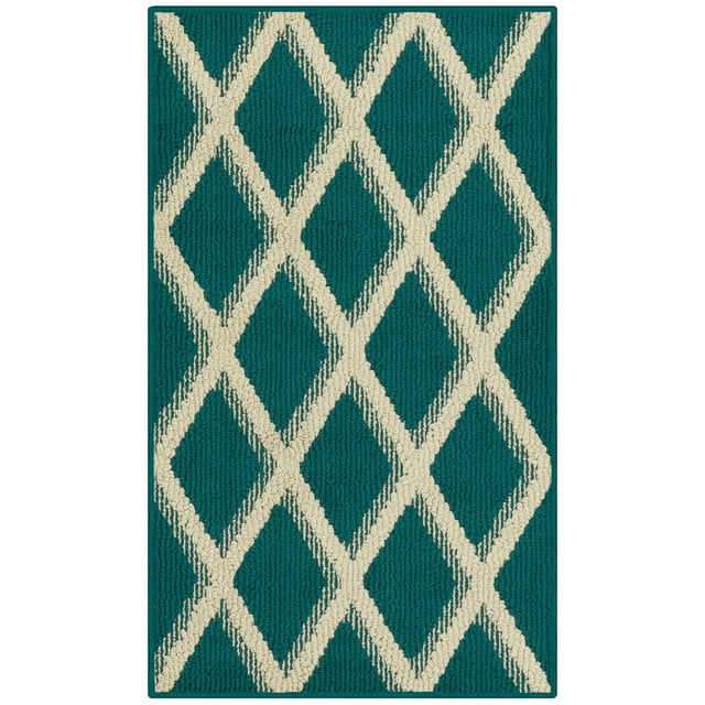 Mainstays Diamond Geometric High Low Pile Teal Indoor Accent Rug, 1'8 ...