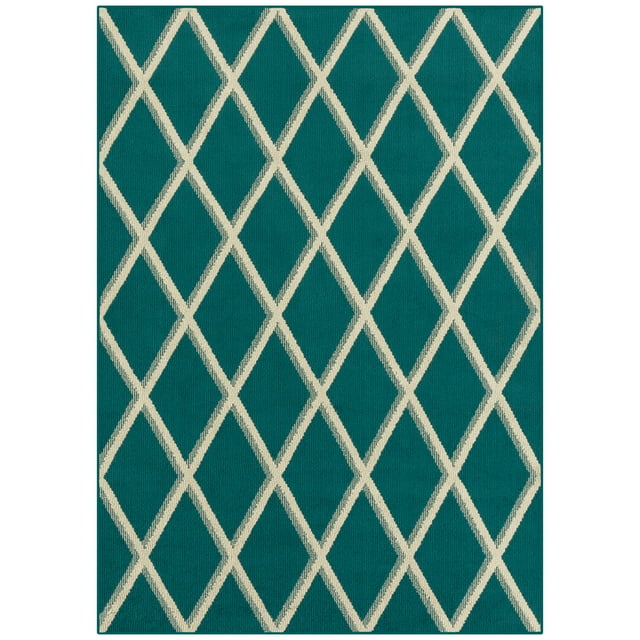 Mainstays Diamond Geometric High Low Pile Teal Indoor Area Rug, 5' x 7 ...