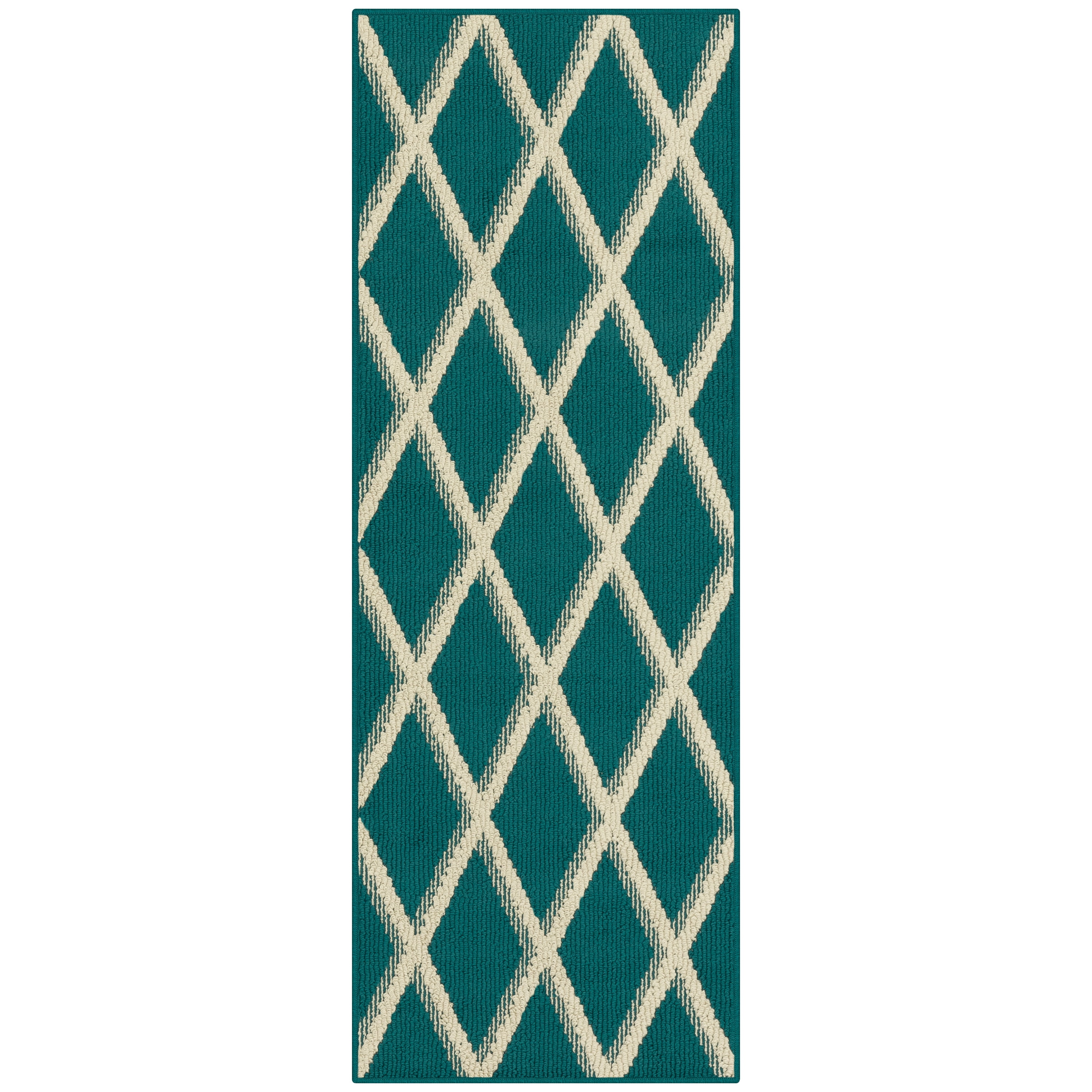 Mainstays Diamond Geometric High Low Pile Teal Indoor Hallway Runner ...