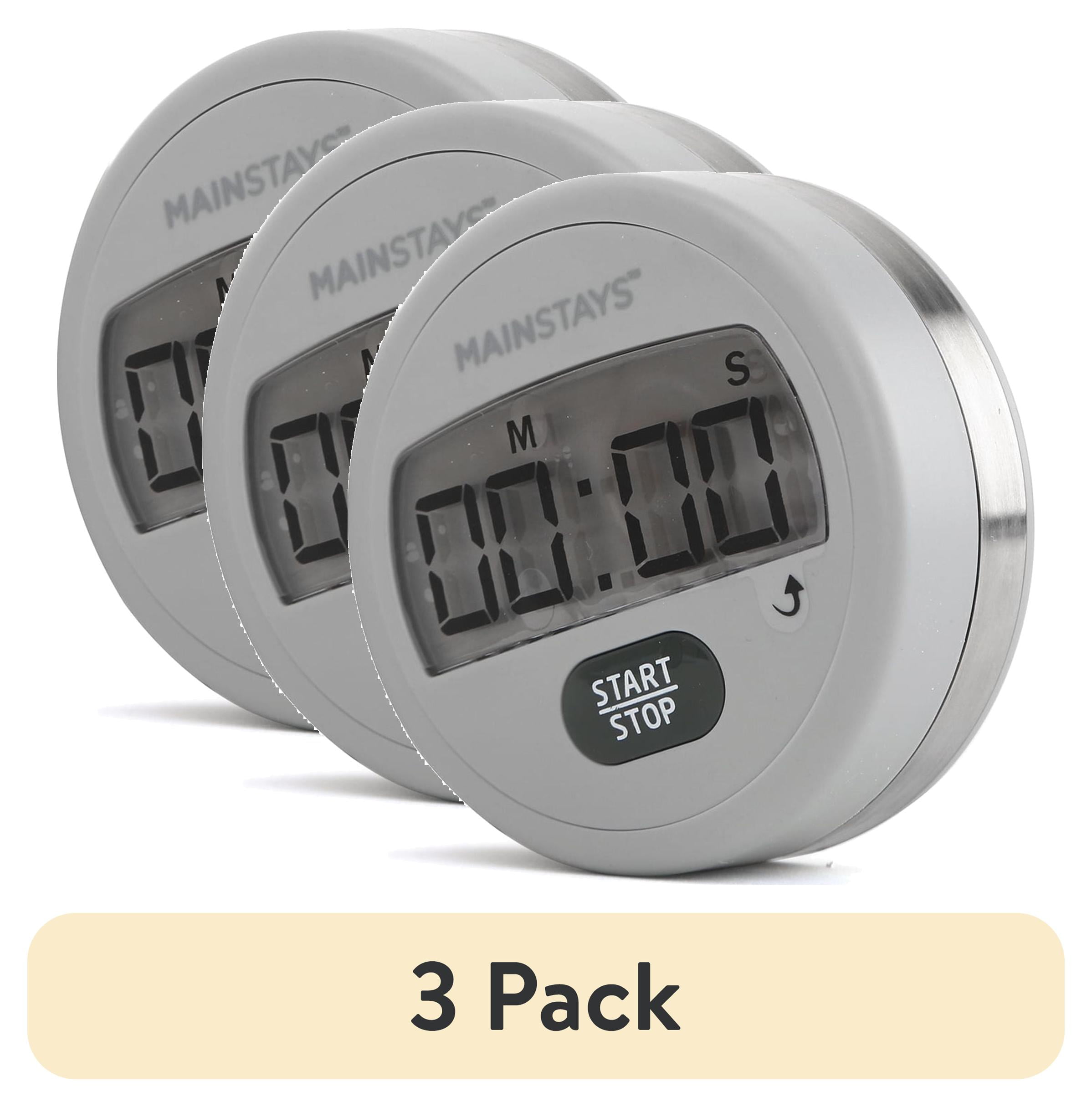 (3 pack) Mainstays Digital Kitchen Timer, Magnetic Countdown Count up Timer with Large LCD ...