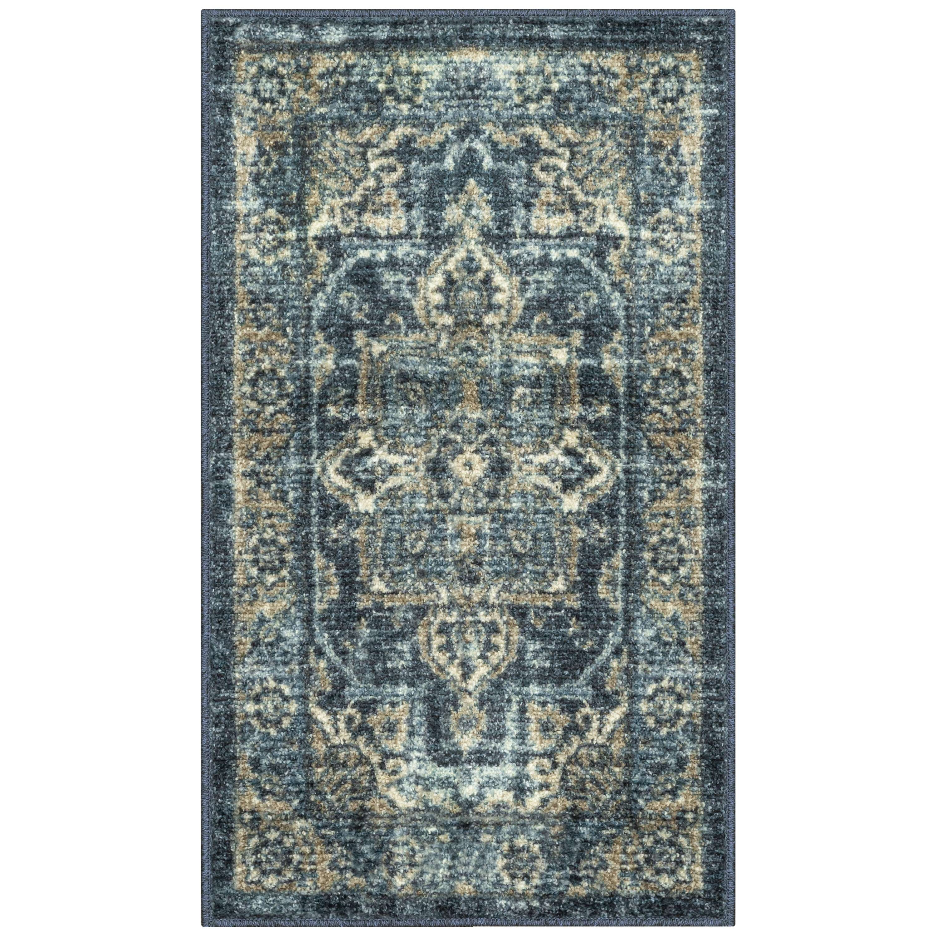 Mainstays Distressed Vintage Blue Persian Indoor Accent Rug, 1'8"x2'10 ...