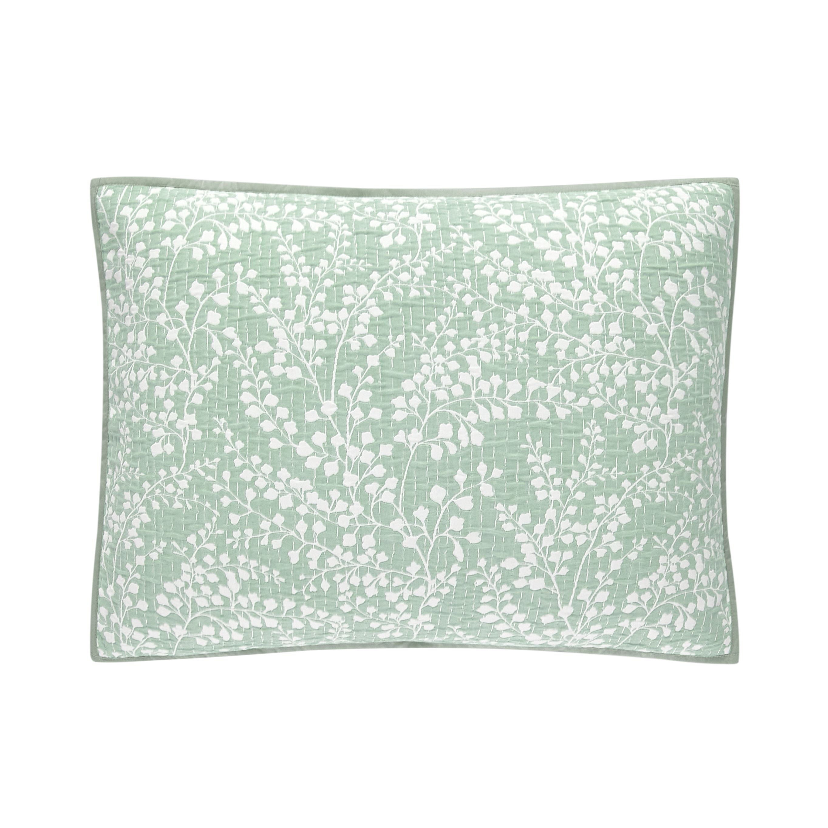 Mainstays Standard Pillow Sham - Light Green, Botanical Floral ...