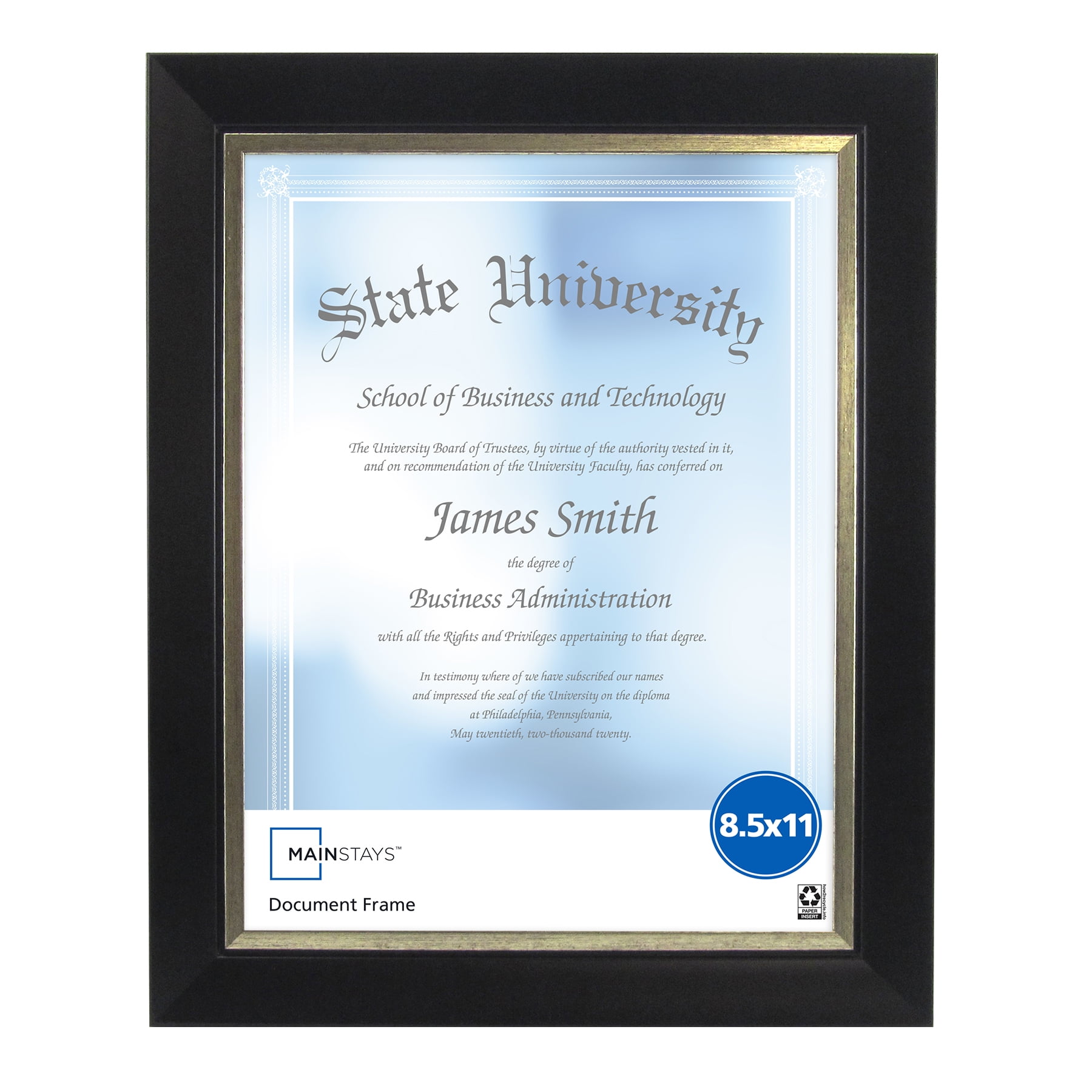 Uniek Classic Document Frame 8.5x11 Black with Champagne Accent for ...