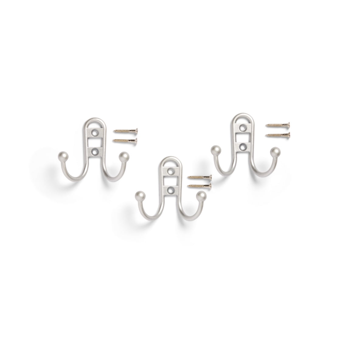 Mainstays Satin Nickel Double Hook Metal Hooks for Wall Storage, Holds ...