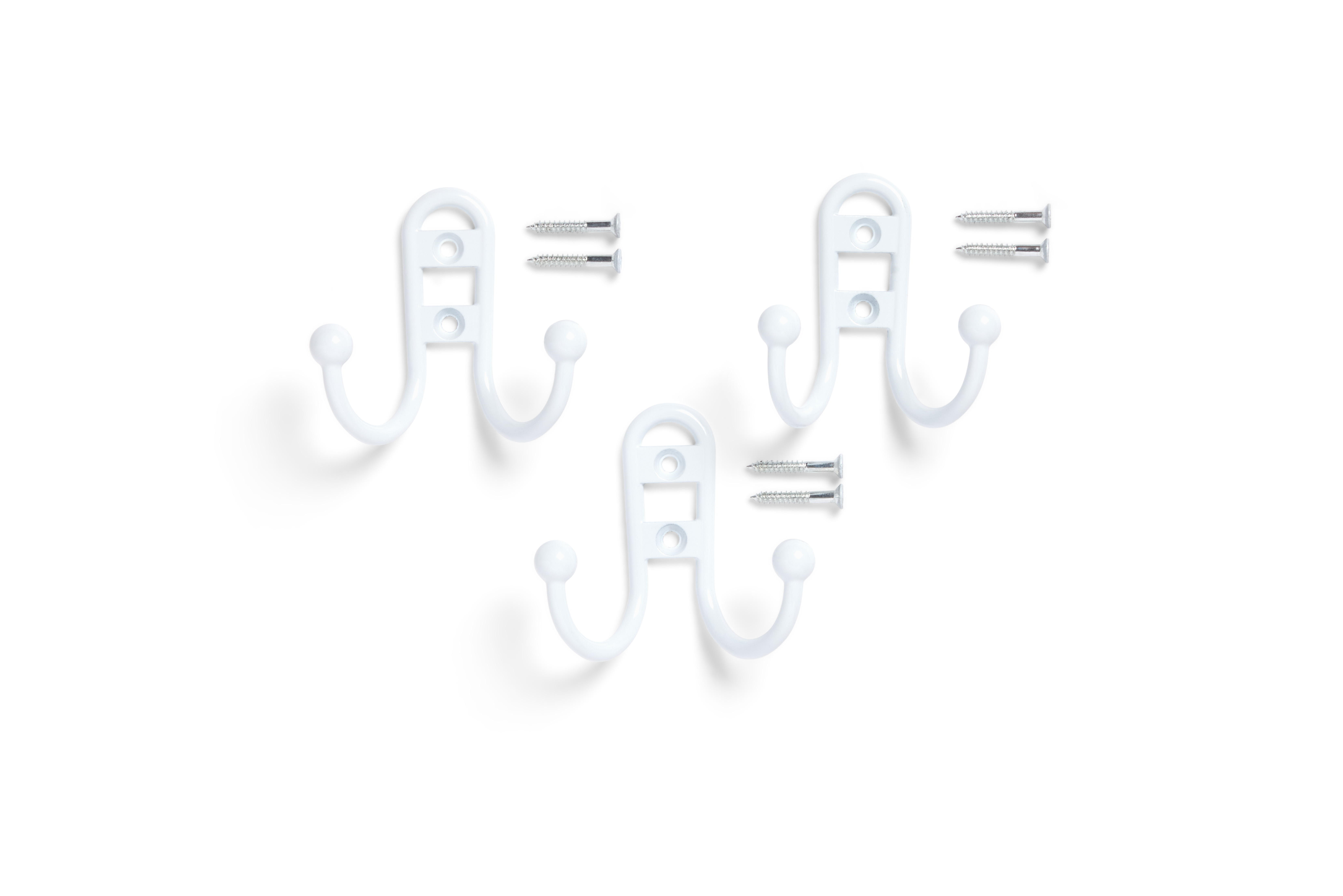 Mainstays White Metal Double Hook Set 3 Pack Wall Hooks Holds Up to 10 ...