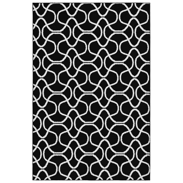 Mainstays Drizzle Black/White 7 ft. 6 in. x 9 ft. 6 in. Large Area Rug ...