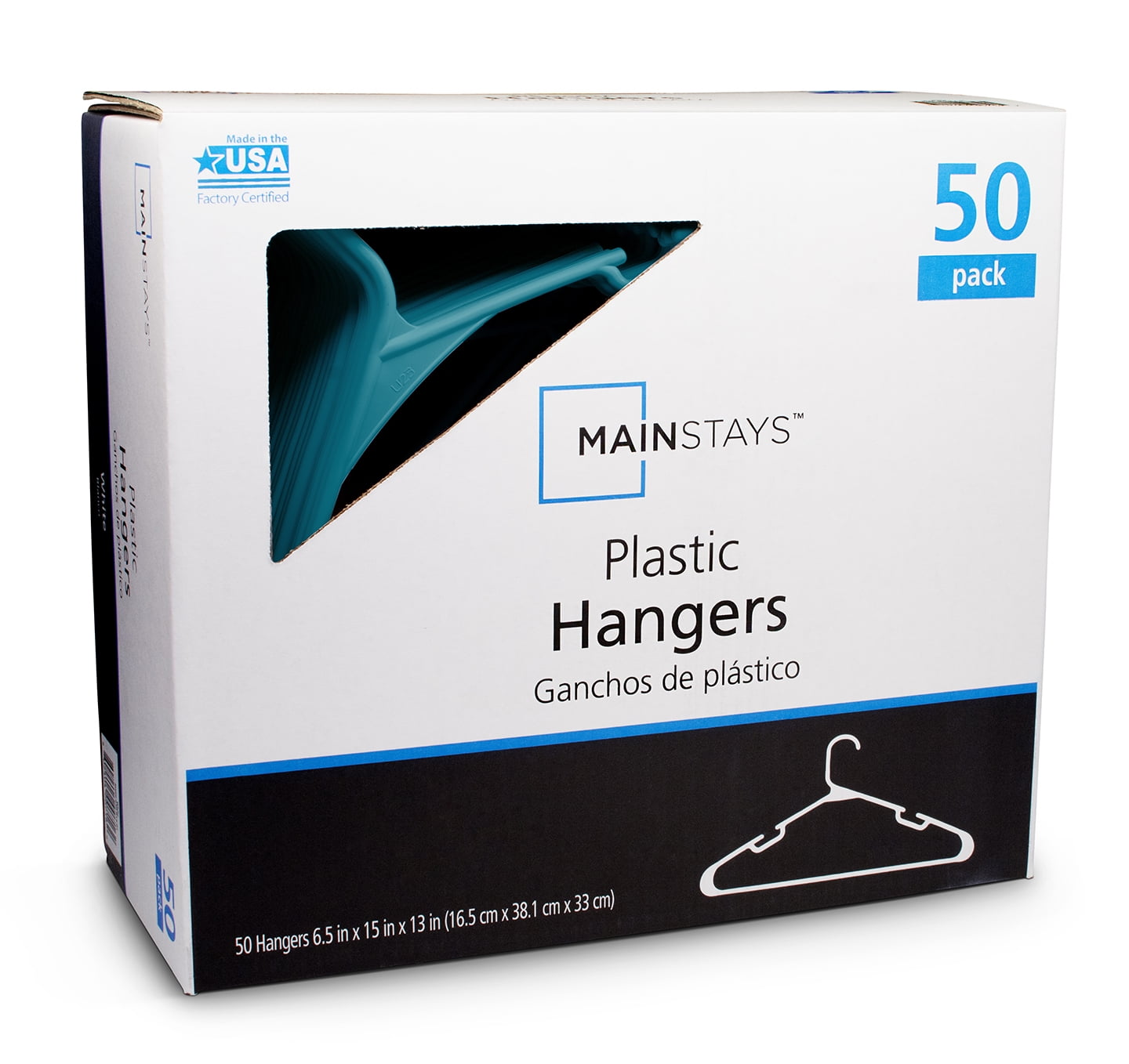Mainstays Durable Plastic Notched Clothing Hangers, 50 Pack, Teal ...