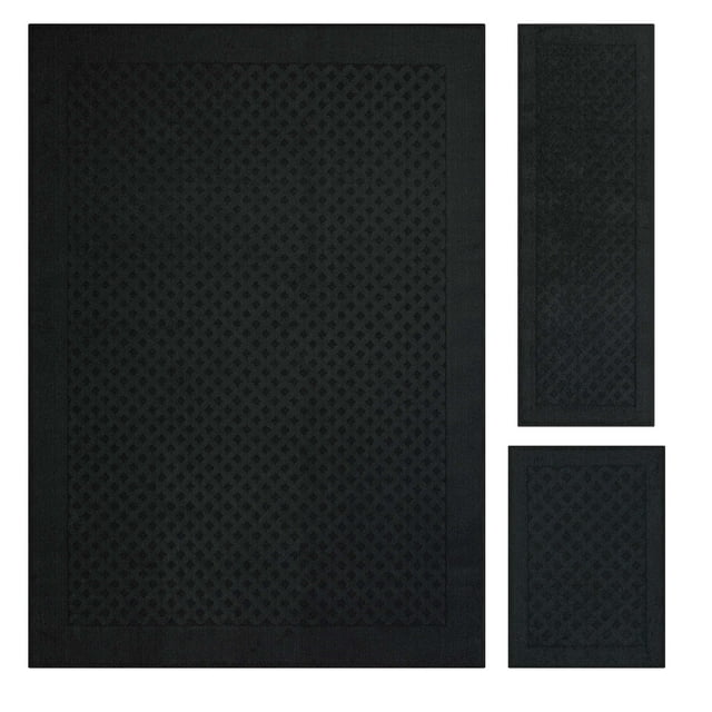 Mainstays Dylan Solid Diamond Olefin Black Indoor Area Rug Set, 3 Piece ...