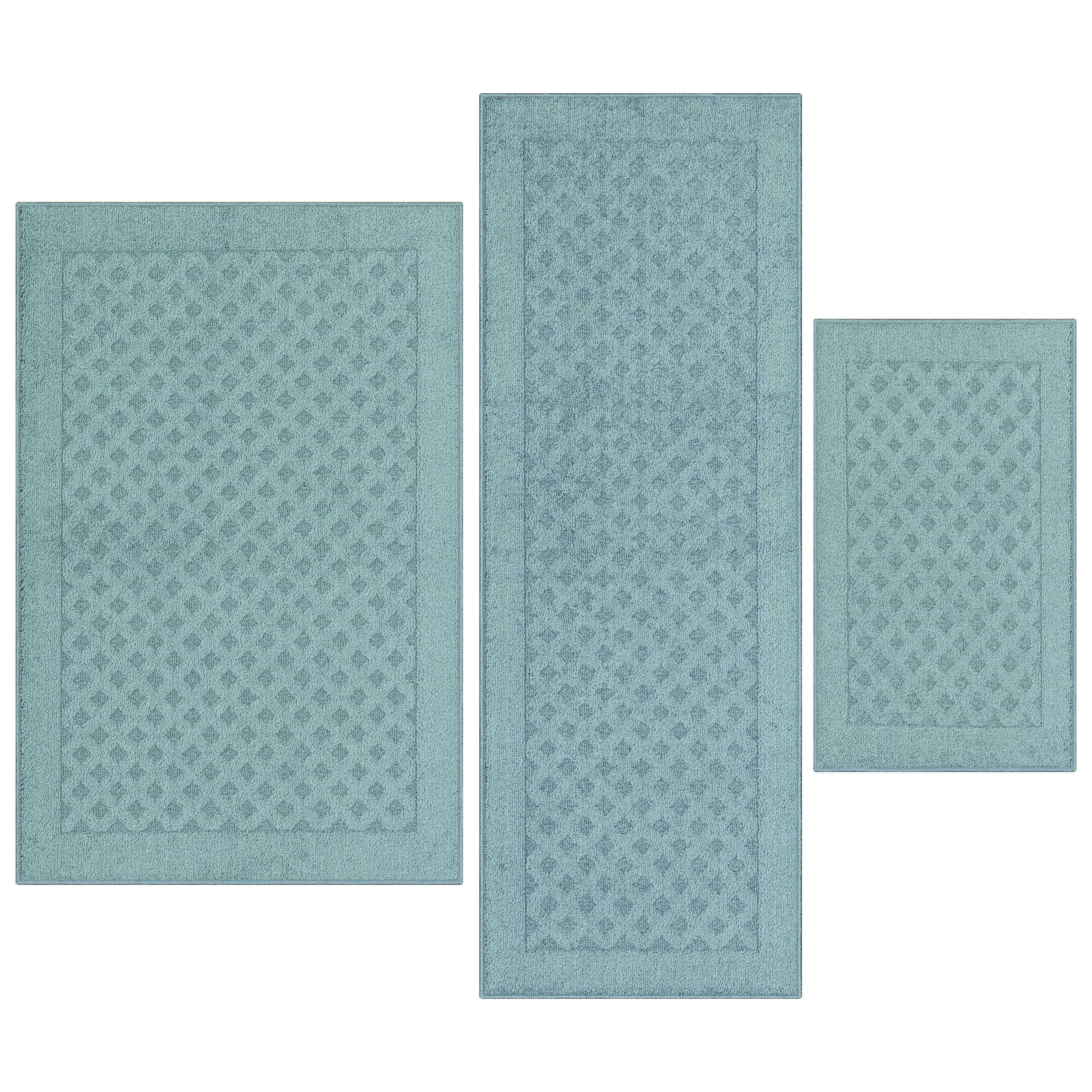 Mainstays Dylan Solid Diamond Olefin Blue Indoor Rug Set, 3-Piece ...