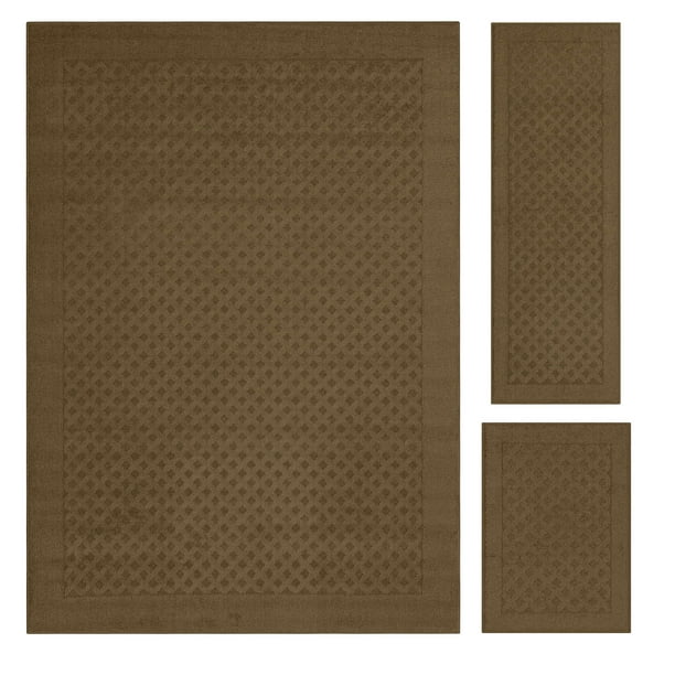 Mainstays Dylan Solid Diamond Olefin Brown Indoor Area Rug Set, 3 Piece ...