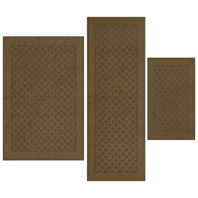 Mainstays Dylan Solid Diamond Olefin Brown Indoor Rug Set, 3-Piece ...