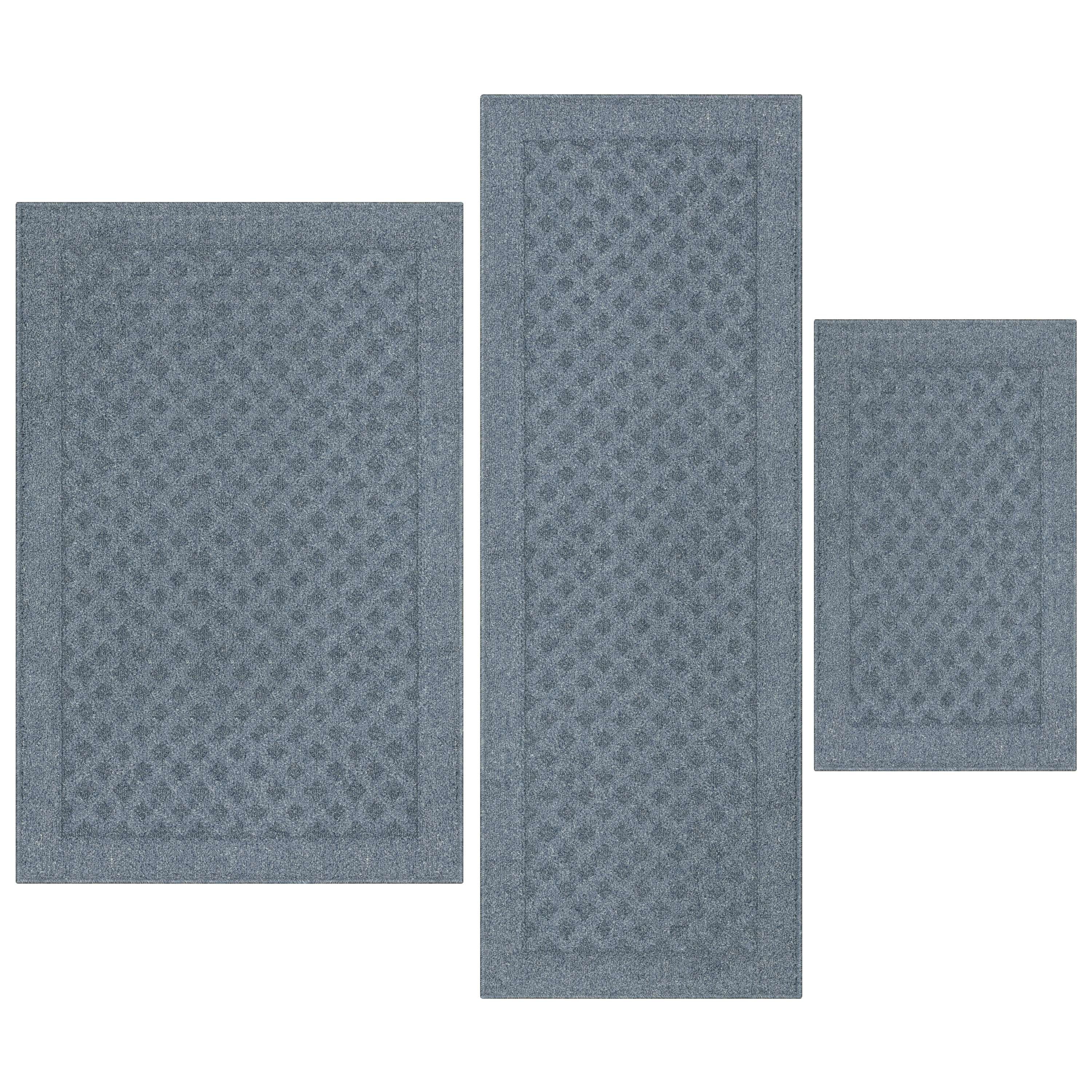 Mainstays Dylan Solid Diamond Olefin Navy Blue Indoor Rug Set, 3-Piece ...