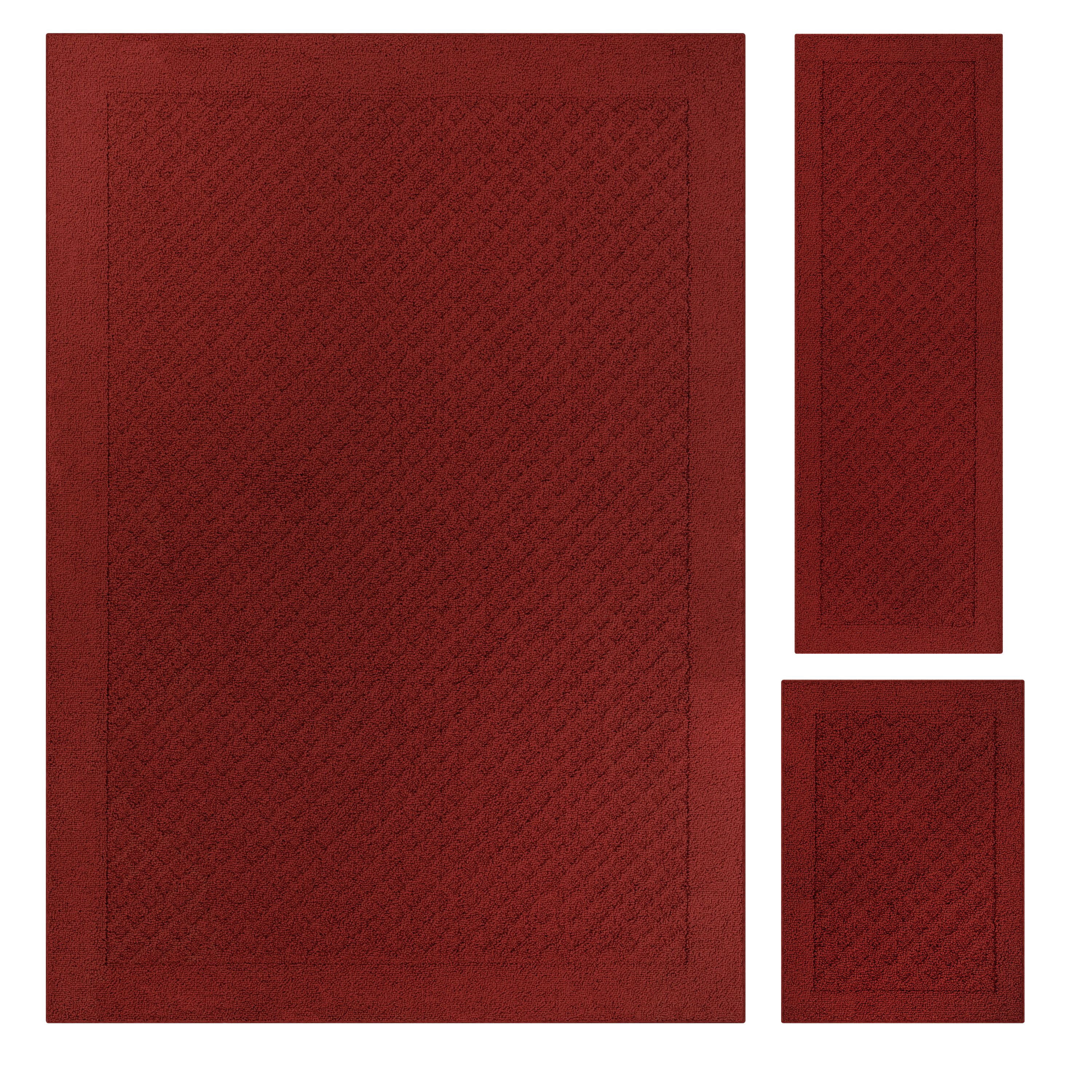 Mainstays Dylan Solid Diamond Olefin Red Indoor Area Rug Set, 3 Piece ...