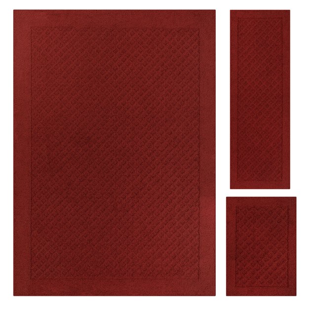 Mainstays Dylan Solid Diamond Olefin Red Indoor Area Rug Set, 3 Piece ...