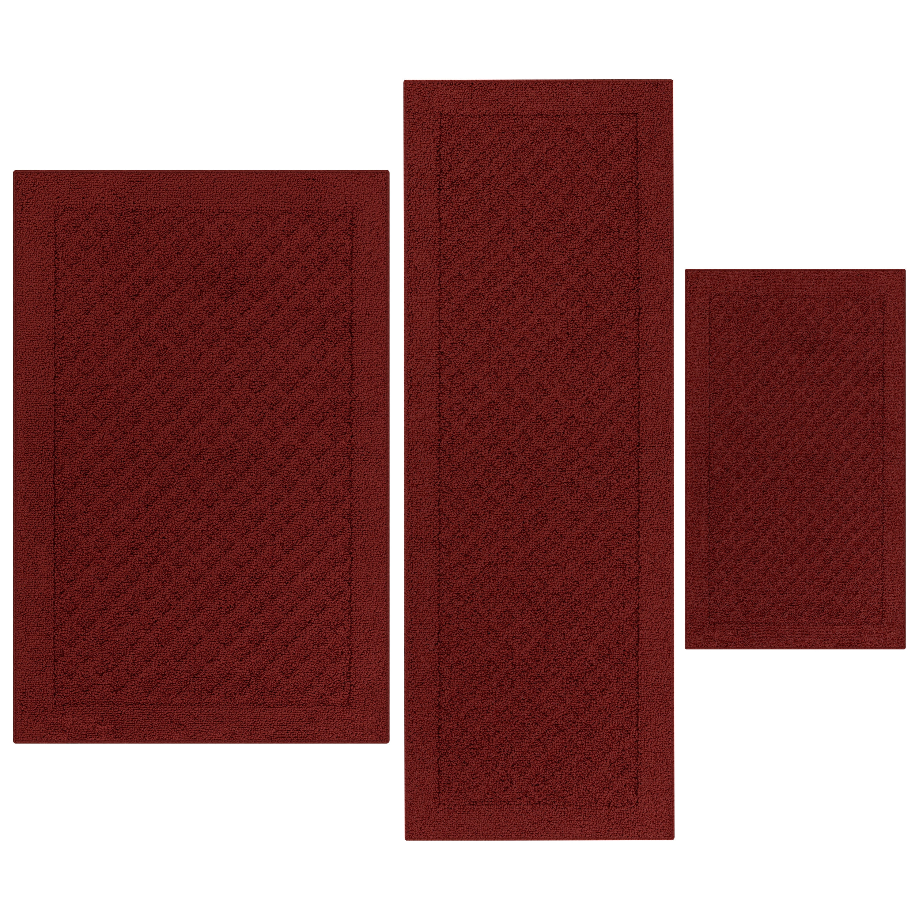 Mainstays Dylan Solid Diamond Traditional Red Indoor Rug Set, 3-Piece ...
