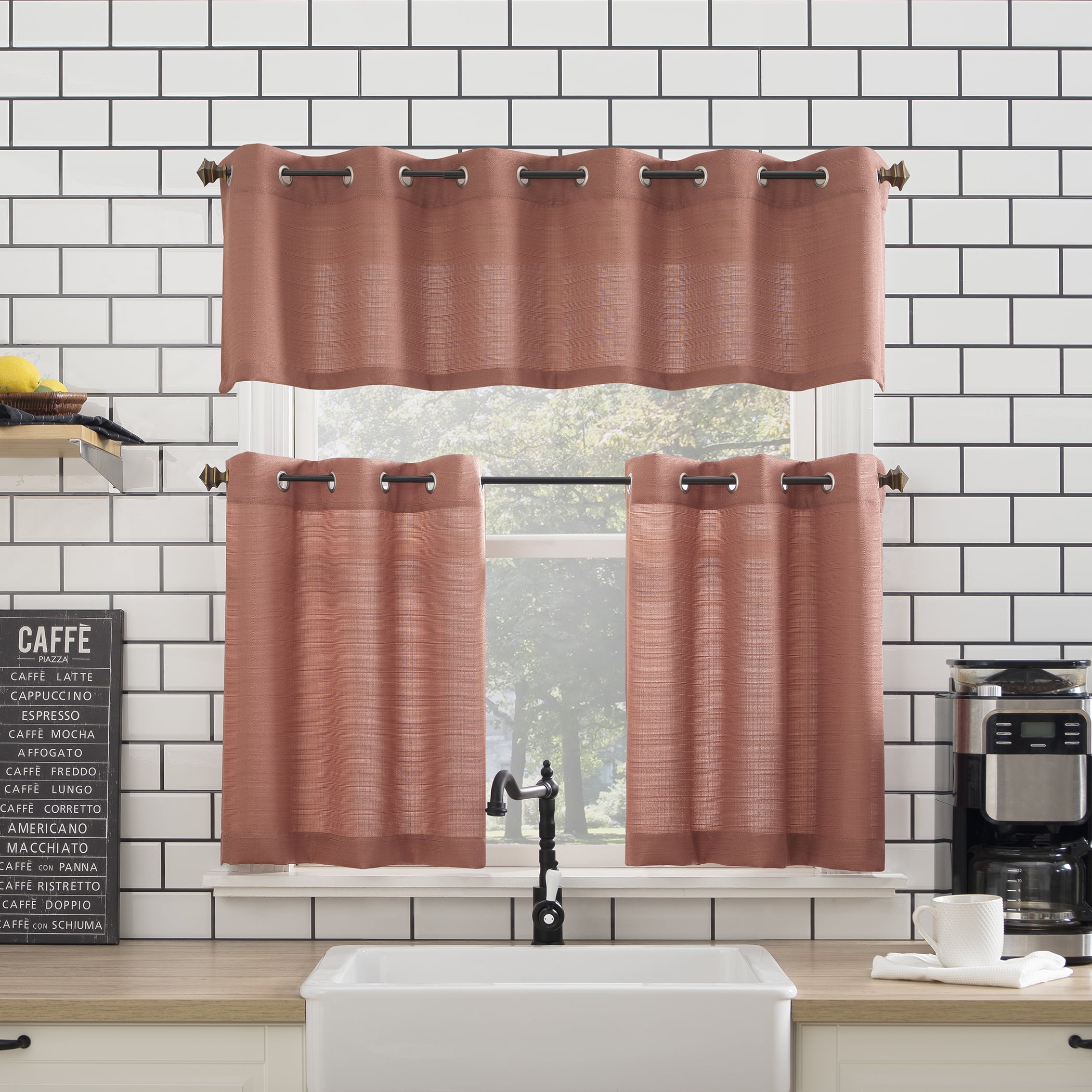 Mainstays 3 Piece Grommet Kitchen Curtain Set, 54" W x 24" L ...