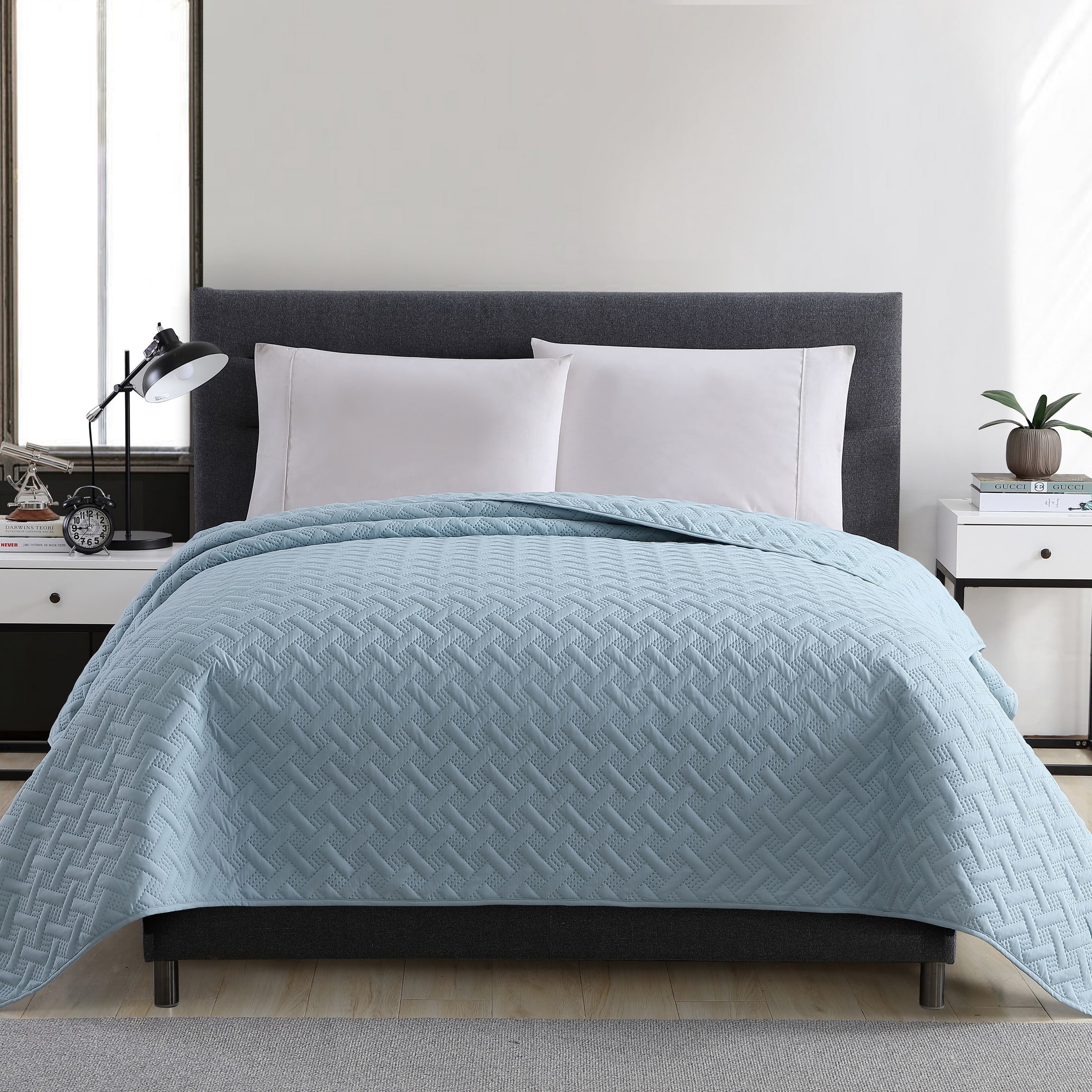 Mainstays Emma Aqua King Basketweave Quilt Coverlet, Lightweight ...