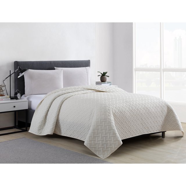 Mainstays Emma Solid Basketweave Vanilla Quilt and Shams, 1 Each ...