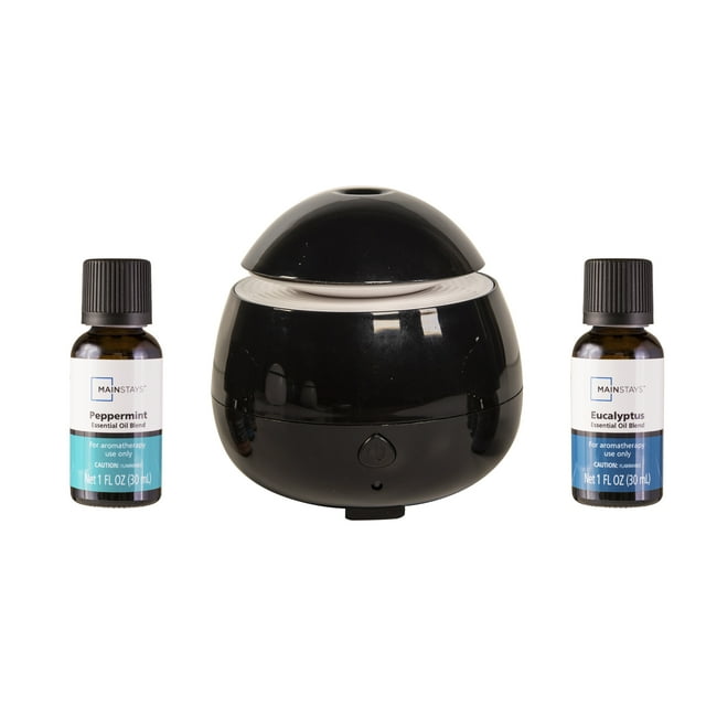 Mainstays Essential Oil Blend 3 Piece 50 mL Diffuser Set, Black ...