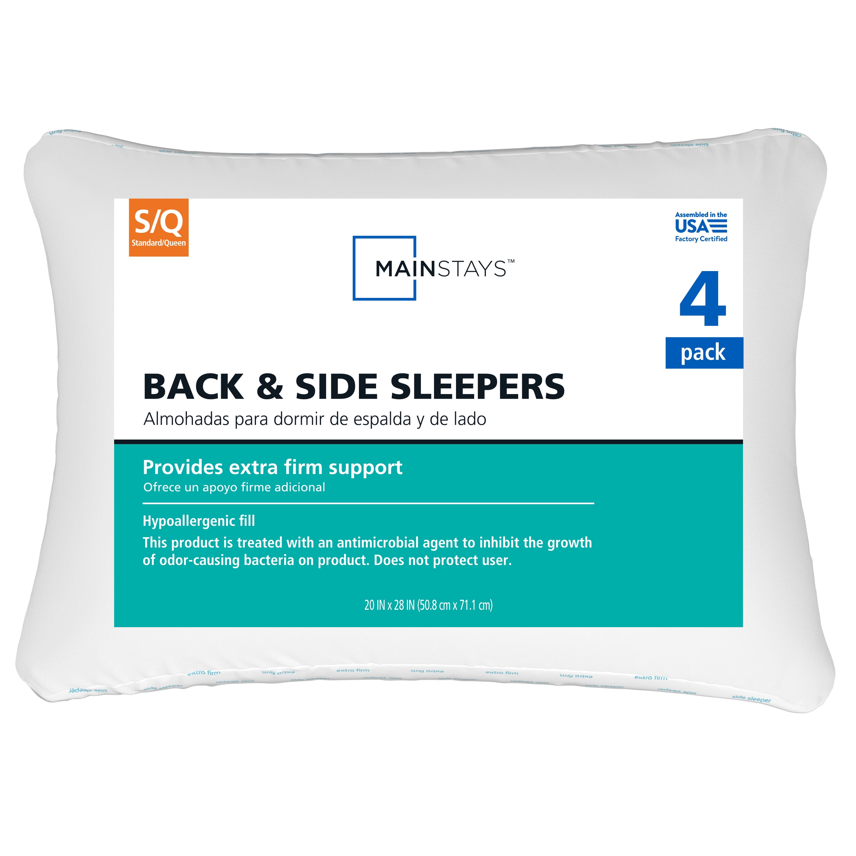 Mainstays Extra Firm Support for Side Sleepers Pillow, Standard/Queen ...
