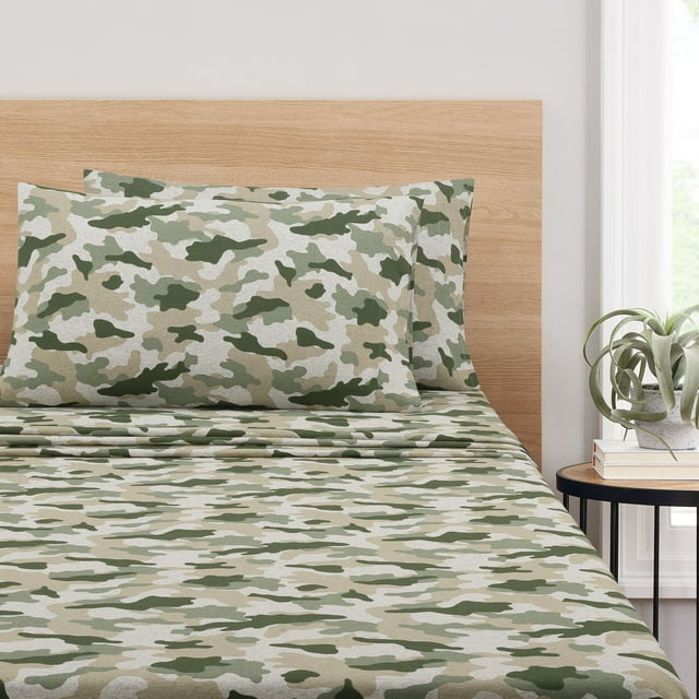 Mainstays Extra Soft Adult Jersey Bed Sheet Set, Full, Camo, 4 Pieces ...