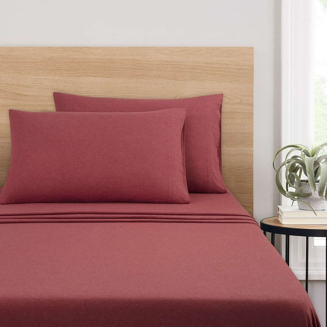 Mainstays Extra Soft Adult Jersey Bed Sheet Set, King, Red Sedona, 4 ...