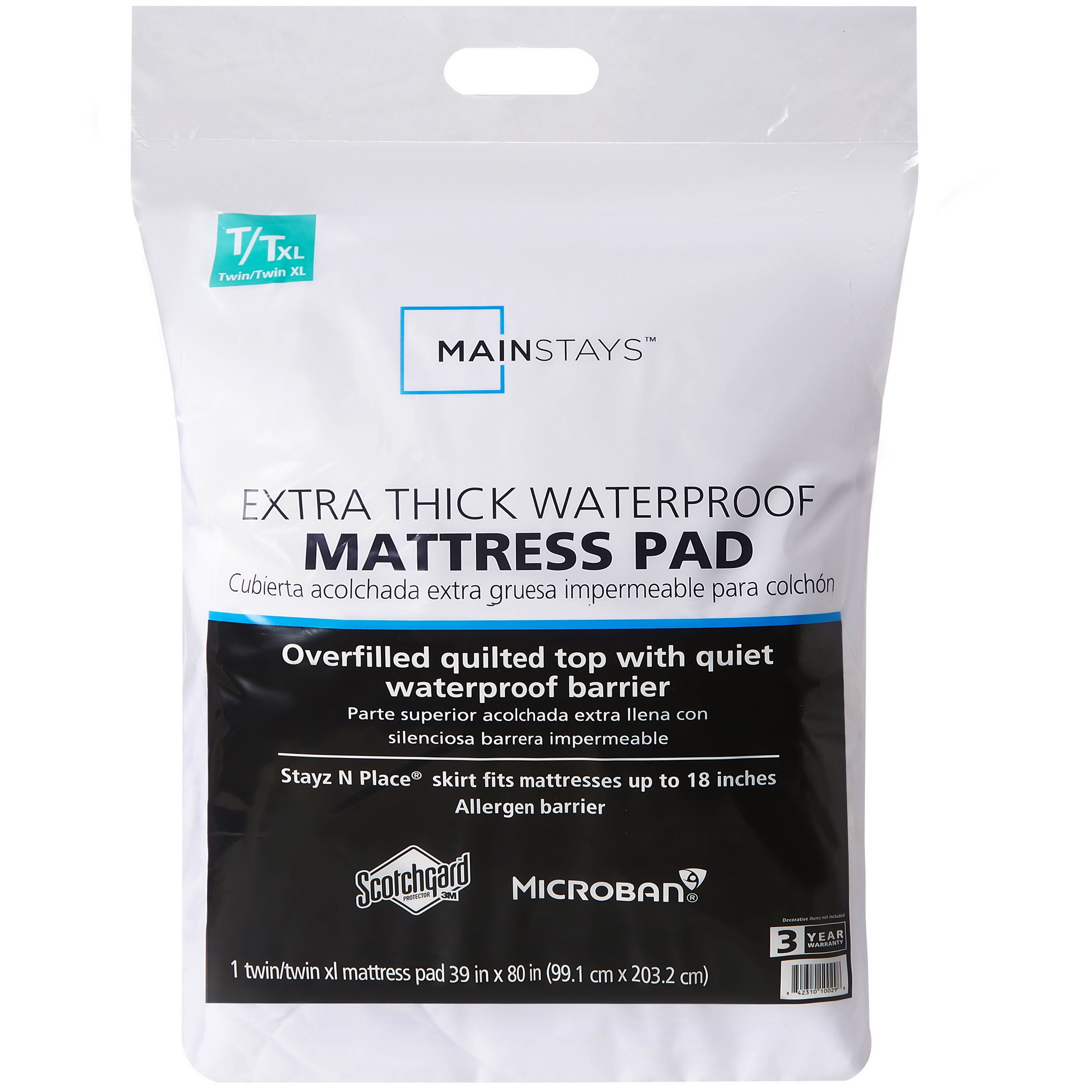 Mainstays Extra Thick Waterproof Mattress Pad, Twin/Twin-XL 39 in x 80 ...