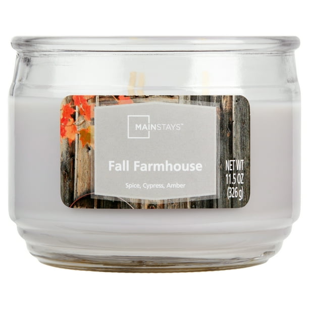 Mainstays Fall Farmhouse Scented 3-Wick Glass Jar Candle, 11.5 oz ...