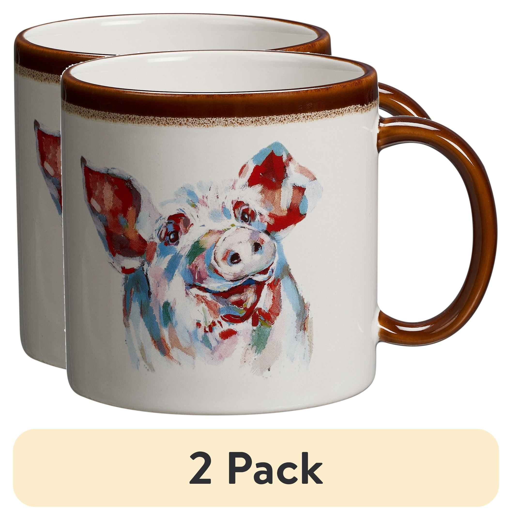 (2 pack) Mainstays Farm Pig Sculpted Stoneware Mug, 19.27 Ounces, White ...