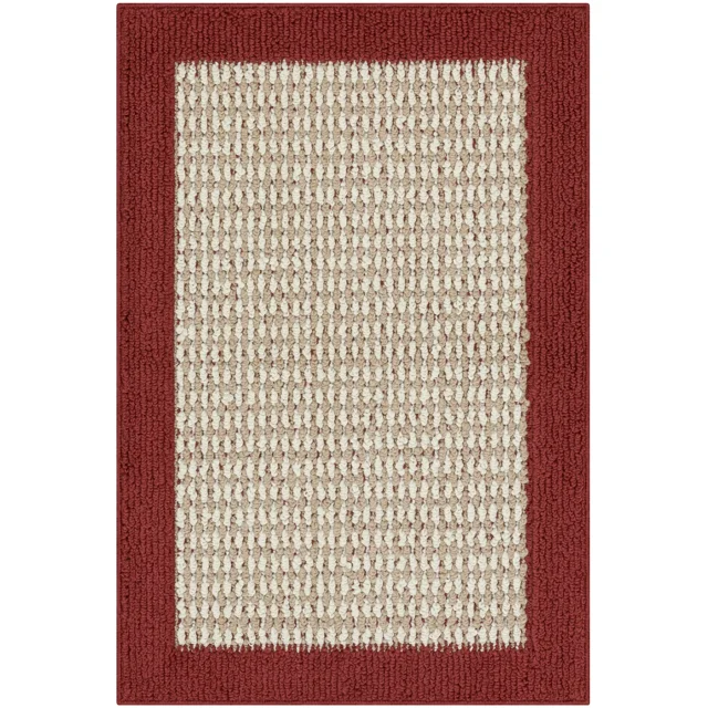 Mainstays Farmhouse Faux Sisal Olefin Red Border Indoor Accent Rug, 1'8 ...