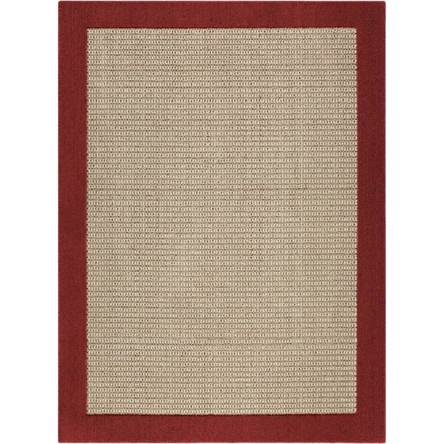 Mainstays Farmhouse Faux Sisal Olefin Red Border Indoor Area Rug, 5' x ...