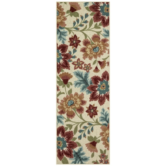 Mainstays Farmhouse Oversized Floral Cream Indoor Hallway Runner Rug, 2 ...