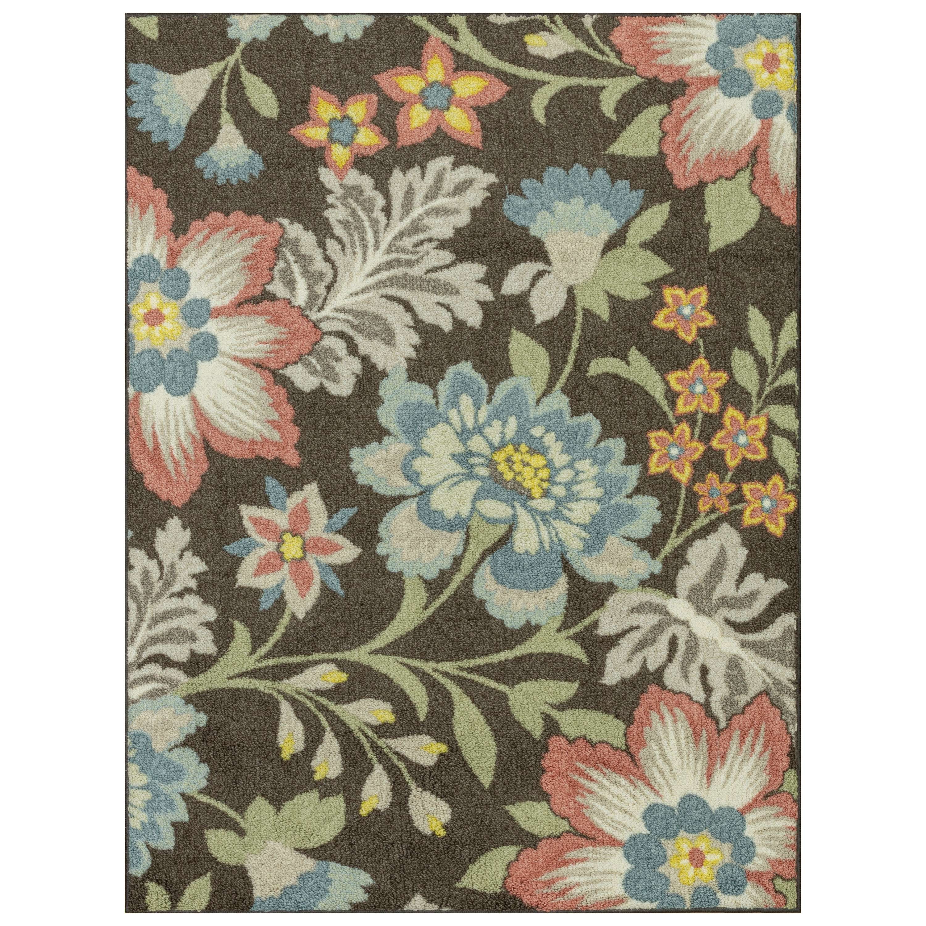 Mainstays Farmhouse Oversized Floral Gray Multicolor Indoor Area Rug, 4 ...