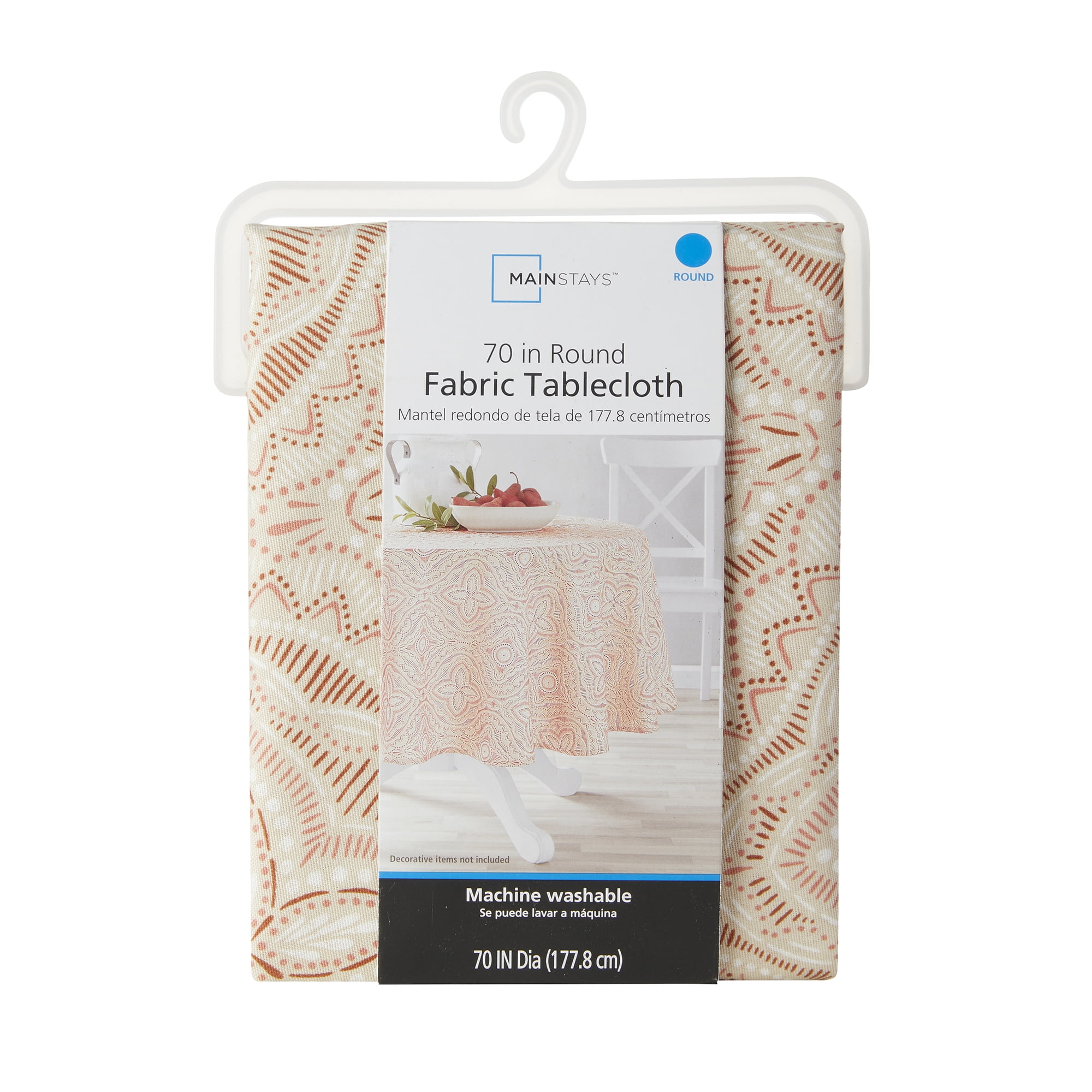Mainstays Farmhouse Tablecloth Summer Boho Brown Fabric, 70" Round ...