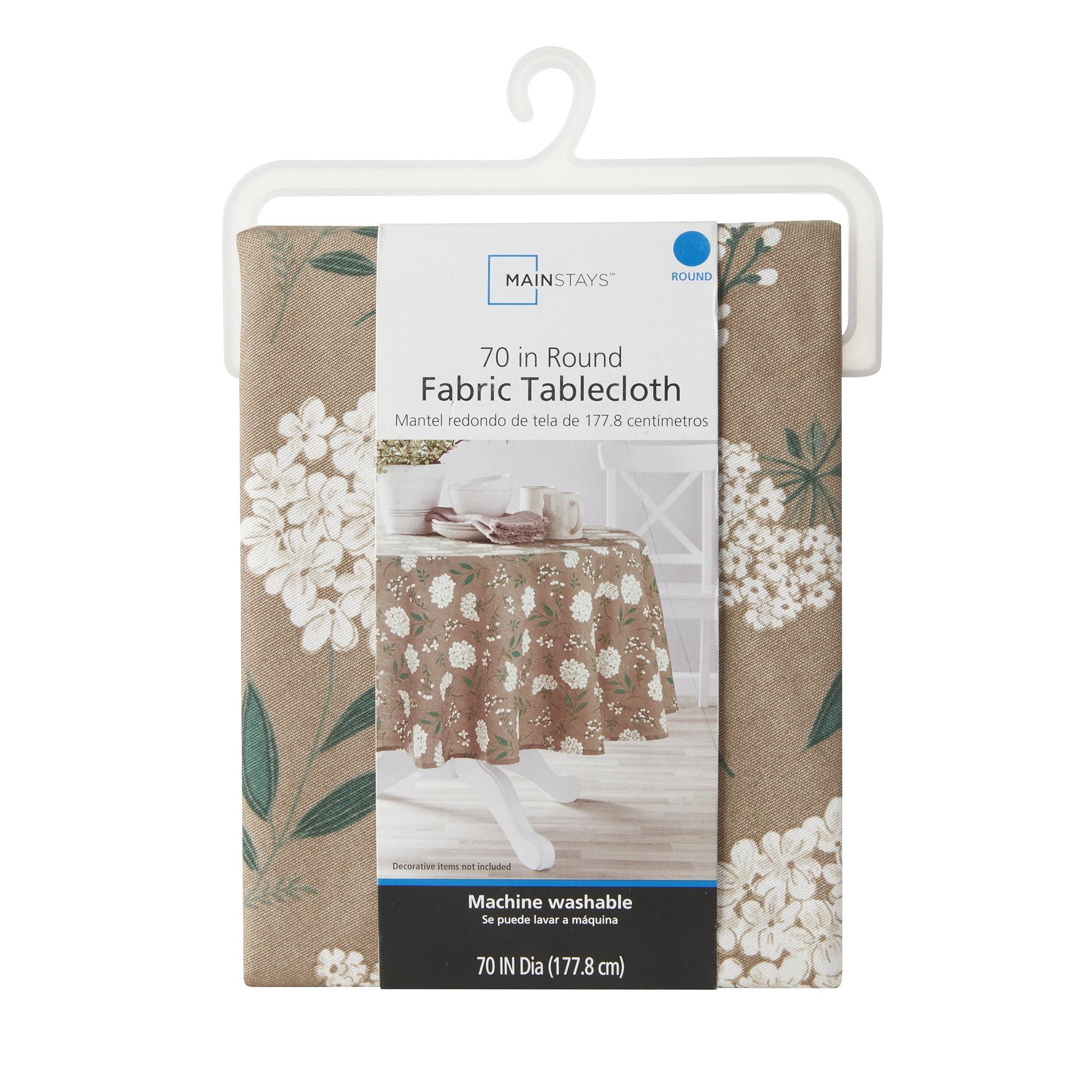 Mainstays Farmhouse Tablecloth Summer Floral Brown Fabric, 70" Round ...